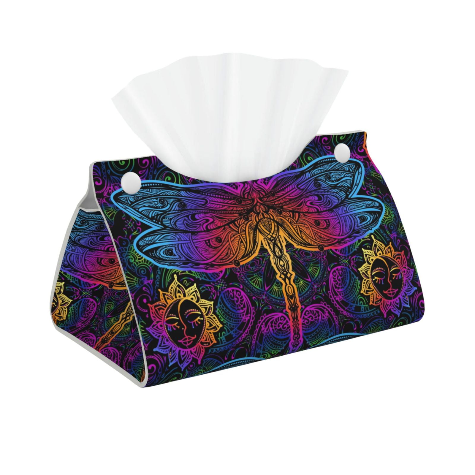Tissue Box Cover, Indian Mandalas Dragonfly Rectangular Leather Tissue ...