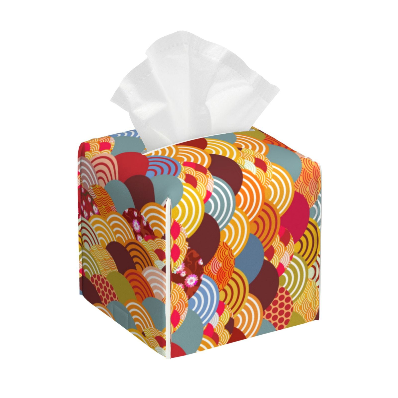 Tissue Box Cover - Japanese Style Fish Scales Modern Square Leather ...