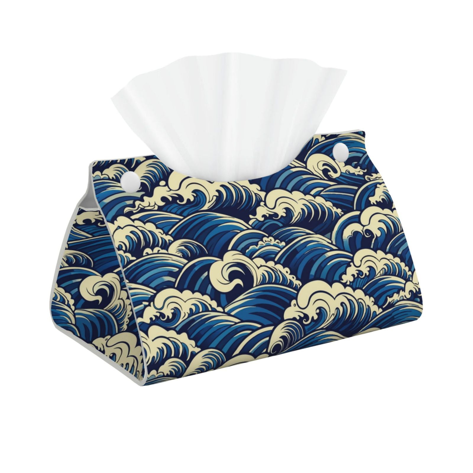 Tissue Box Cover, Japanese Water Wave Rectangular Leather Tissue Holder ...
