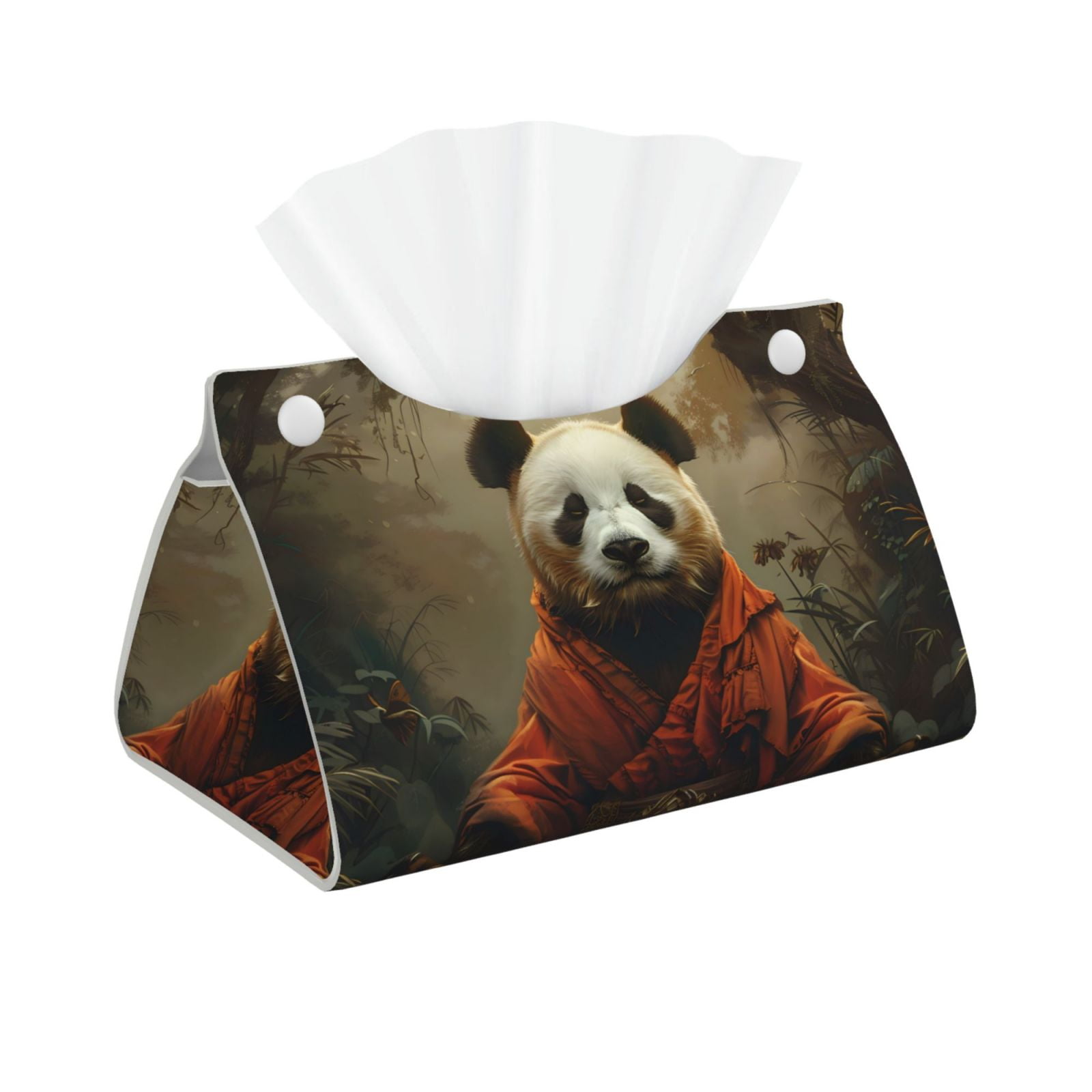 Tissue Box Cover, Jungle Meditating Panda Rectangular Leather Tissue ...