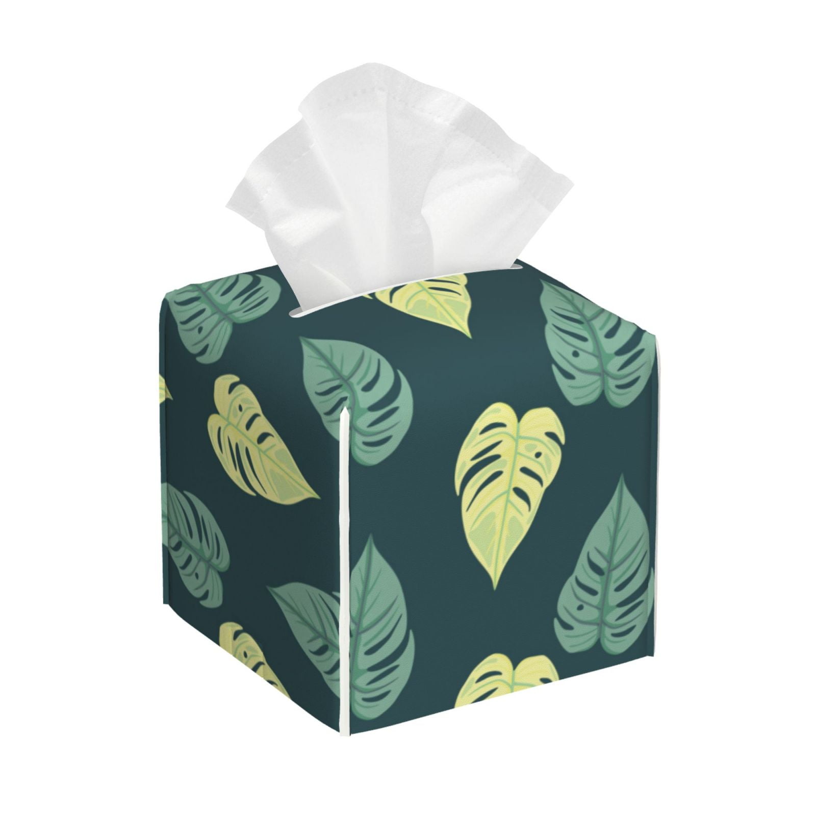 Tissue Box Cover, Jungle leaf Leather Tissue Box Holder - Tissue Case ...