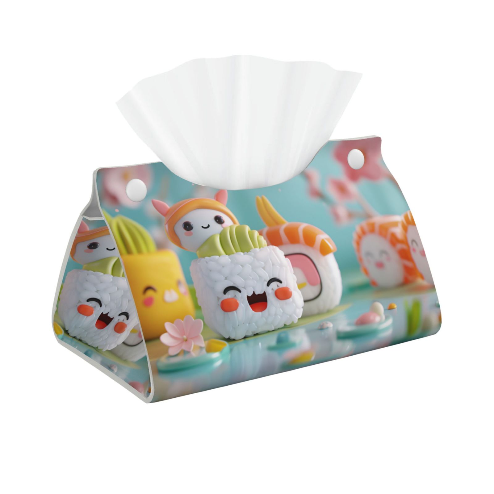 Tissue Box Cover, Kawaii Sushi Characters Delight Long Leather Tissue ...