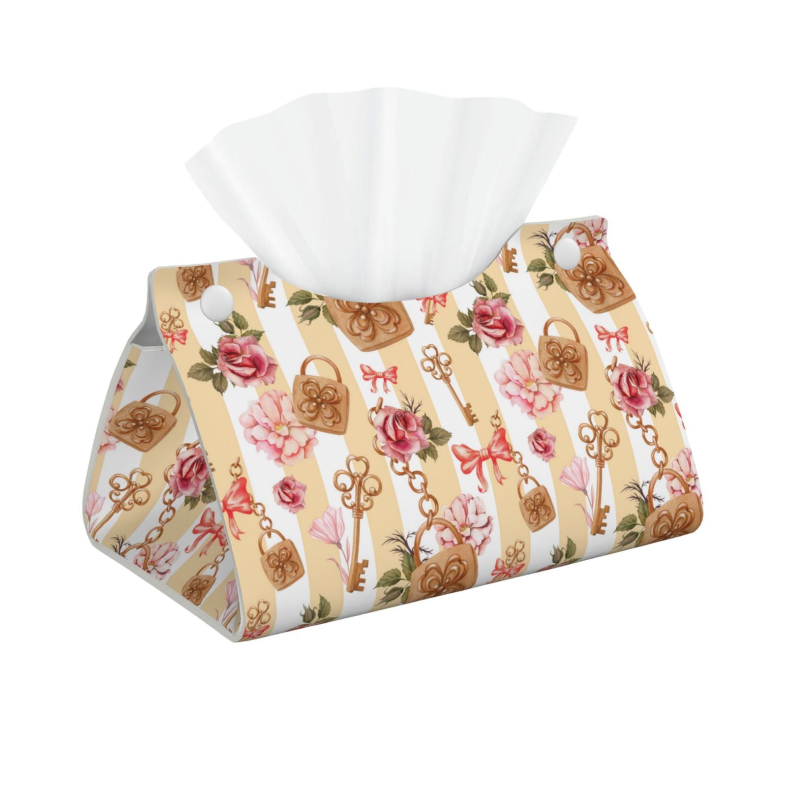 Tissue Box Cover, Key Lock And Flowers Rectangular Leather Tissue ...