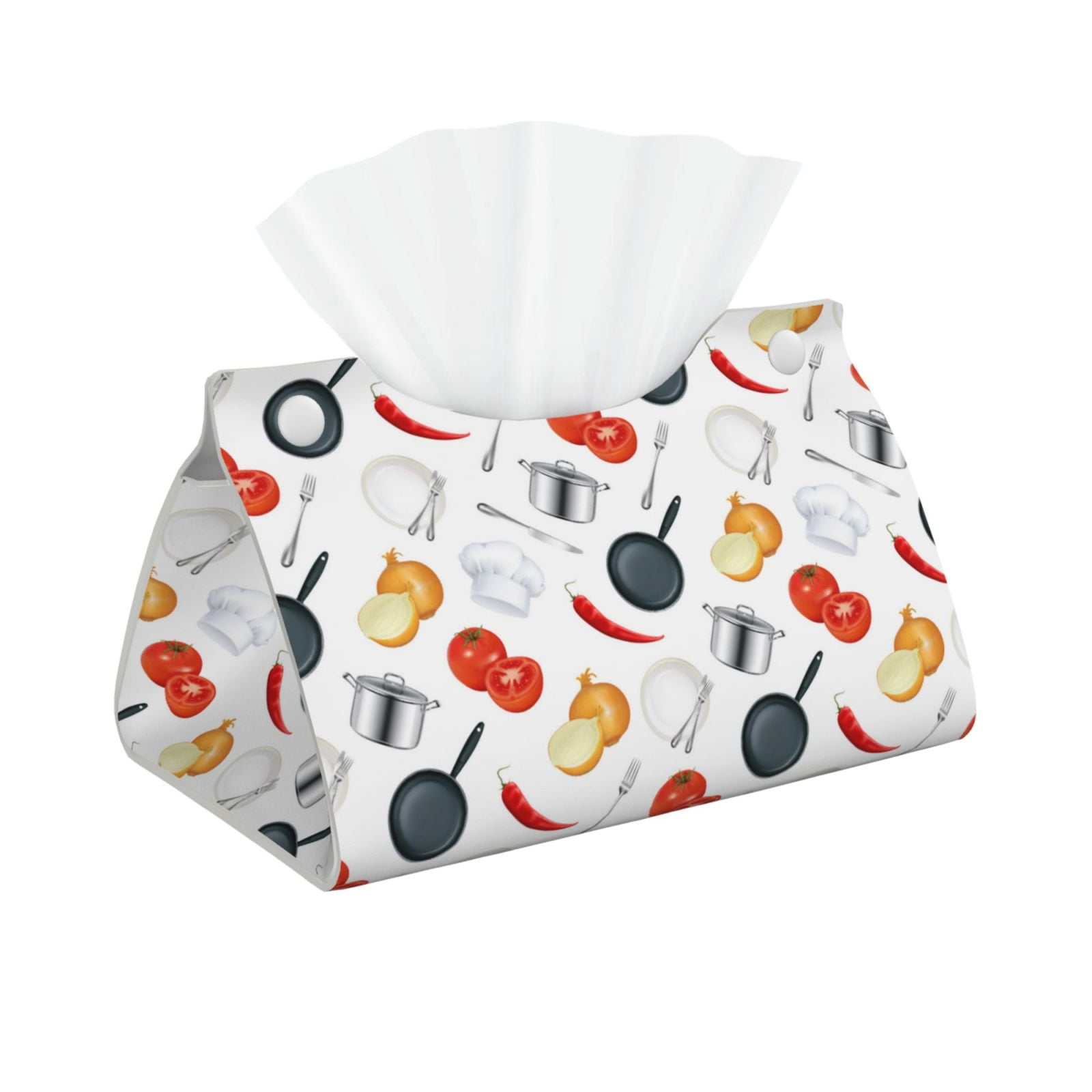 Tissue Box Cover, Kitchen Utensils Pattern Leather Rectangular Tissue ...