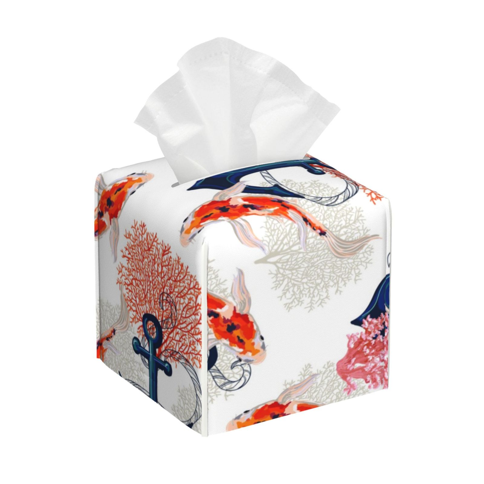Tissue Box Cover Koi Fish And Corals Tissues Boxes Holder Organizer ...