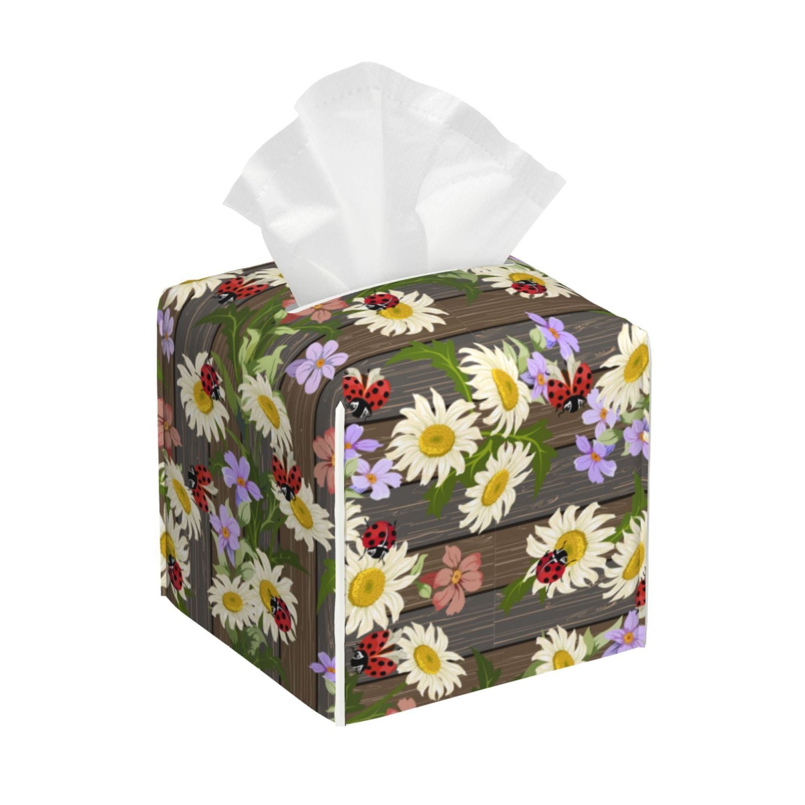 Tissue Box Cover Ladybugs And Flowers On A Wooden Tissues Boxes Holder ...
