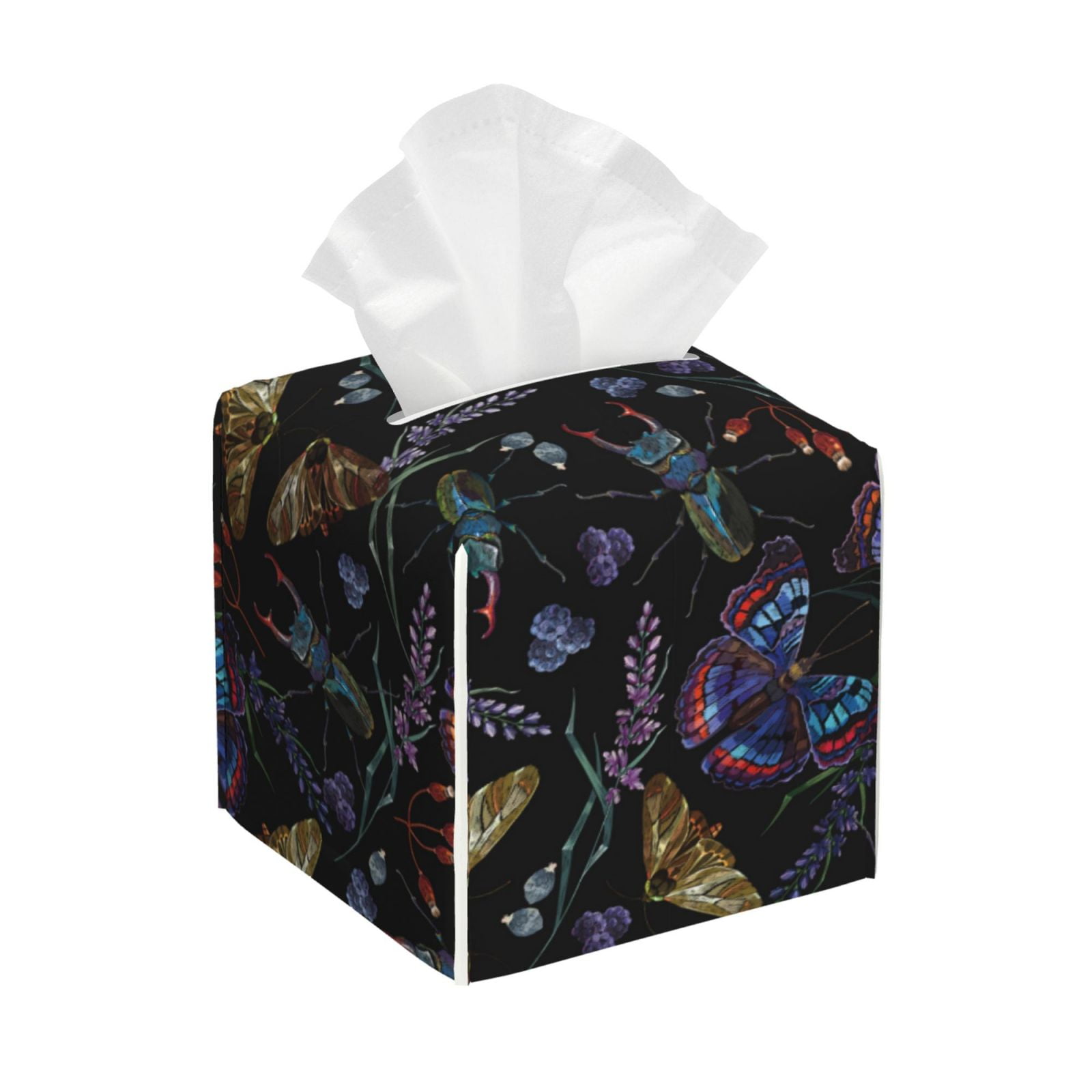Tissue Box Cover, Lavender Flowers Colorful Butterfly -Modern Square ...