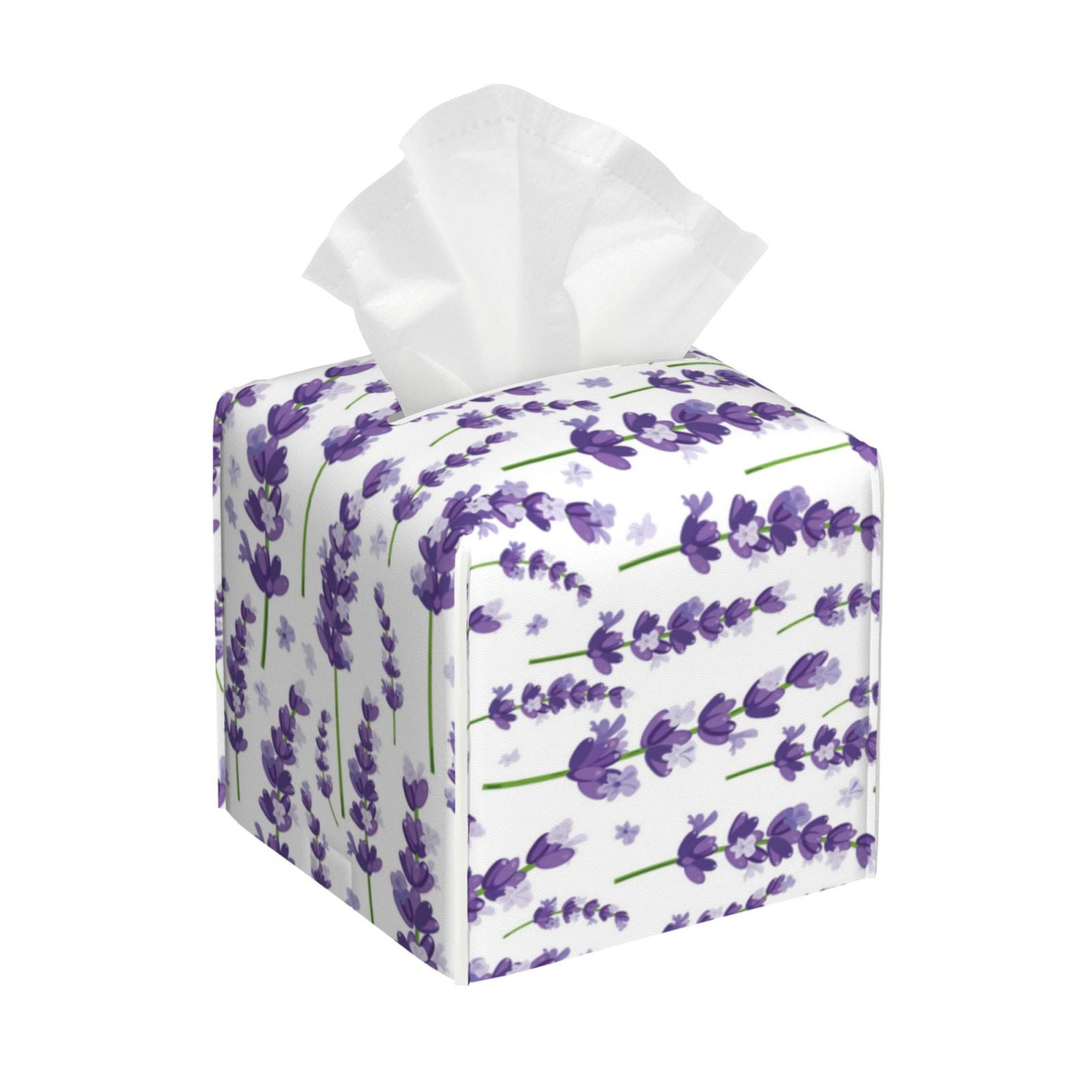 Tissue Box Cover Lavender Flowers Purple Tissues Boxes Holder Organizer ...