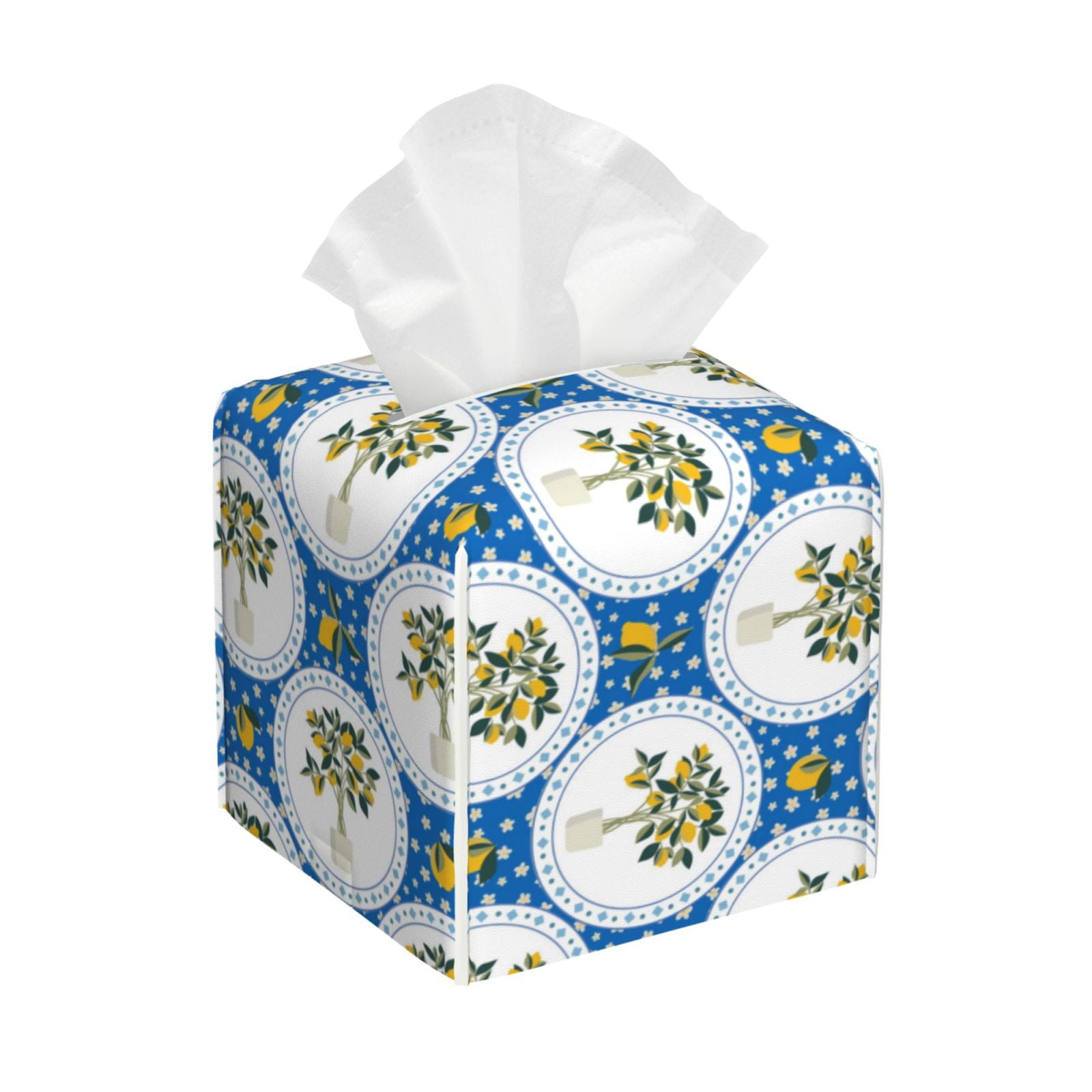 Tissue Box Cover - Lemon tree lemons blue Italian style Modern Square ...