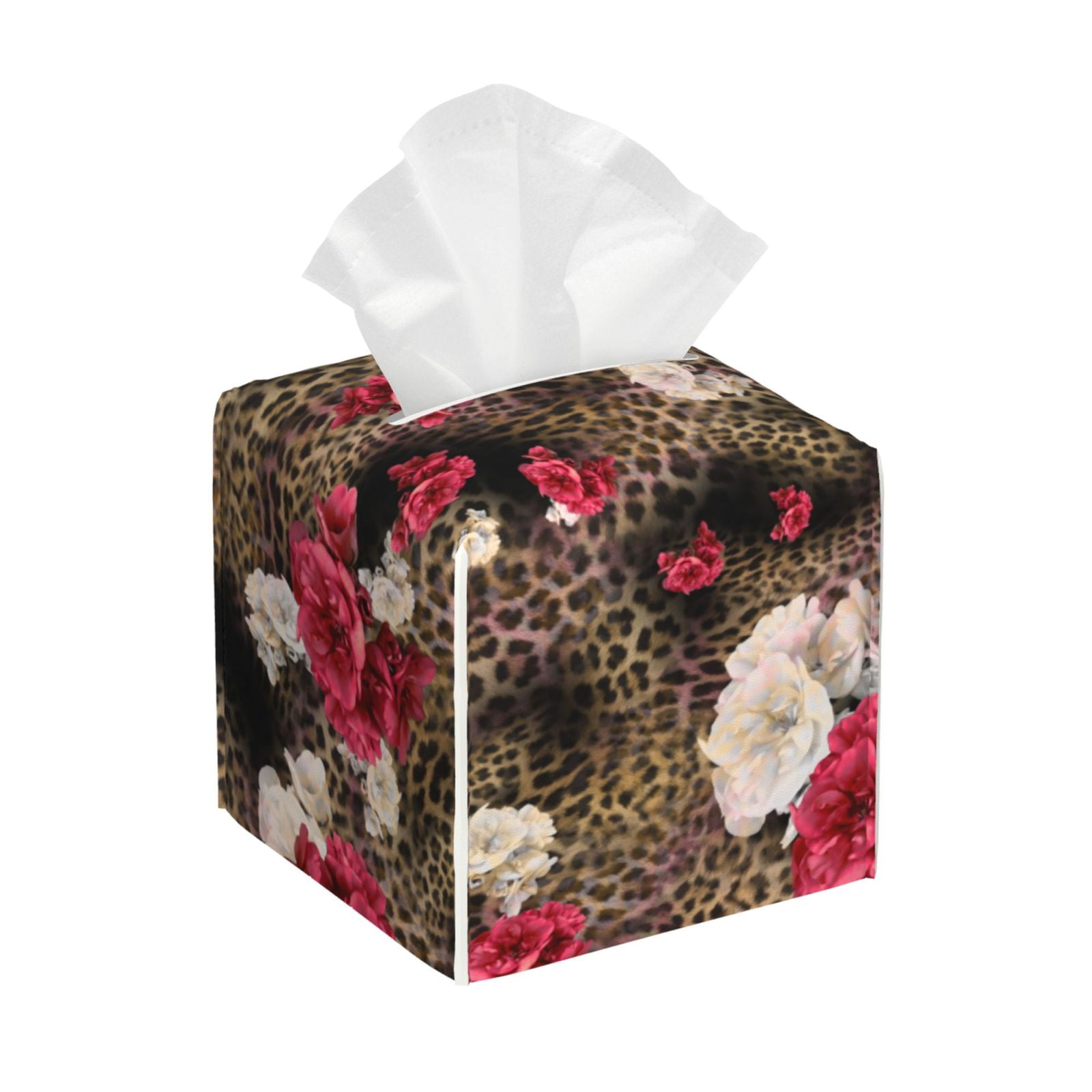 Tissue Box Cover - Leopard And Flowers Modern Square Leather Tissue Box ...