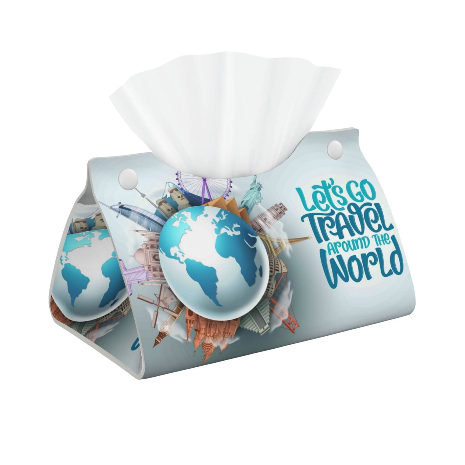 Tissue Box Cover, Let's go Travel Around the World Rectangular Leather ...