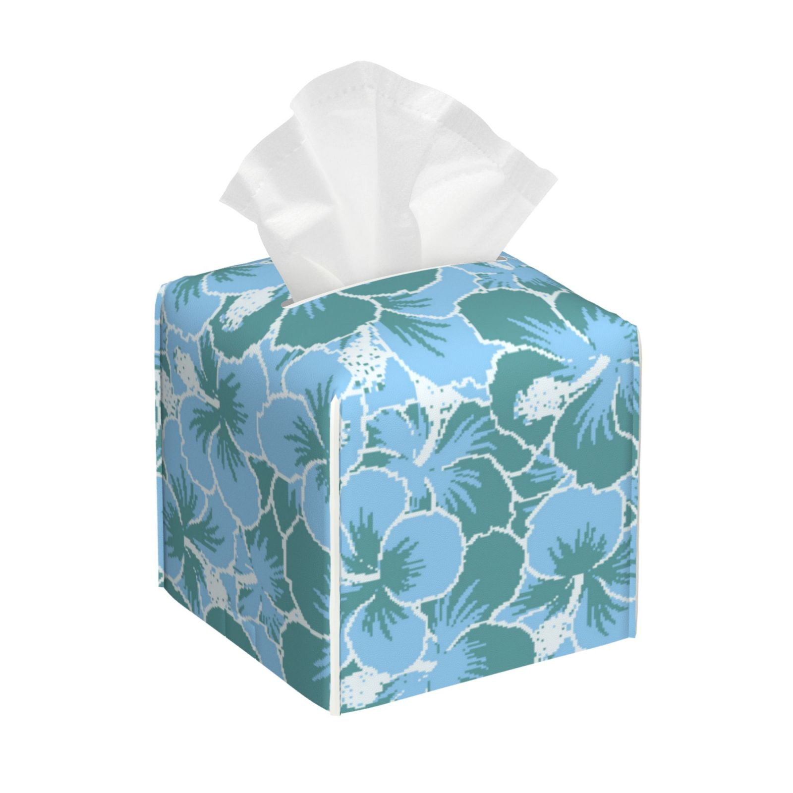 Tissue Box Cover, Lightblue Flower Leather Tissue Box Holder - Tissue ...