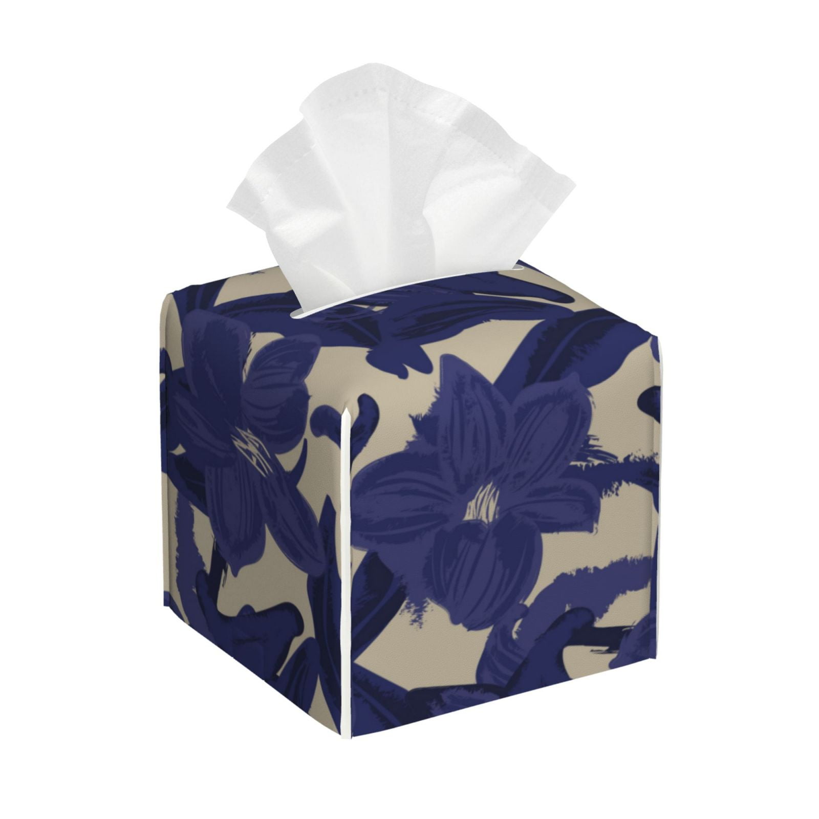 Tissue Box Cover Lilies Flowers Dark Blue Tissues Boxes Holder ...