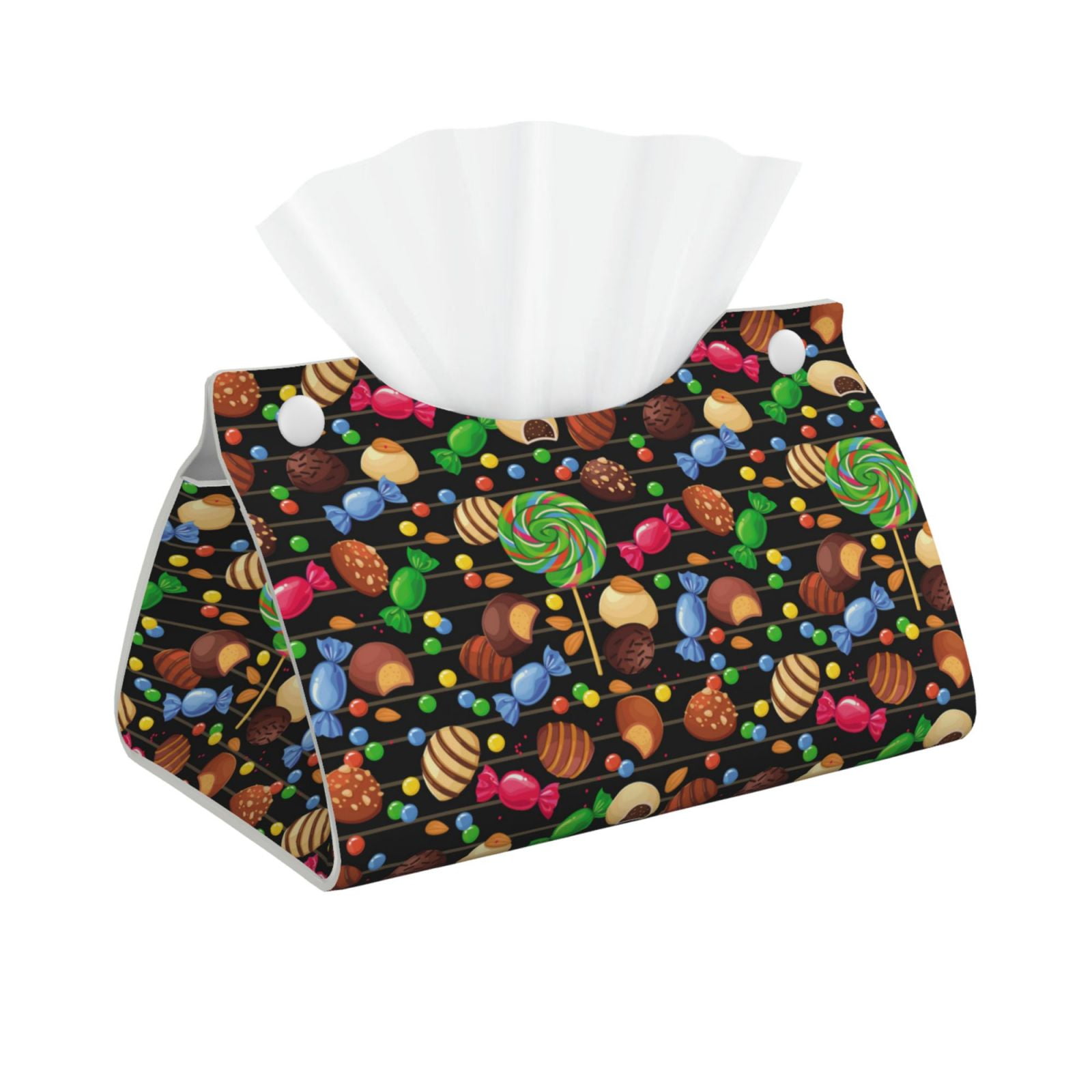 Tissue Box Cover, Lollipop Candy Chocolate Bean Print Leather ...