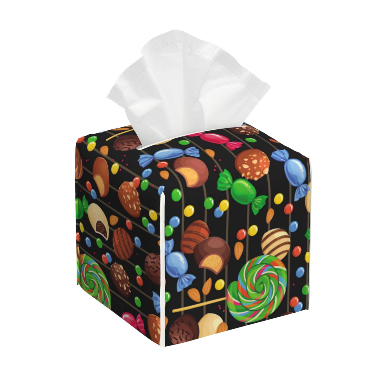 Tissue Box Cover, Lollipop Candy Chocolate Bean Print Leather Tissue ...