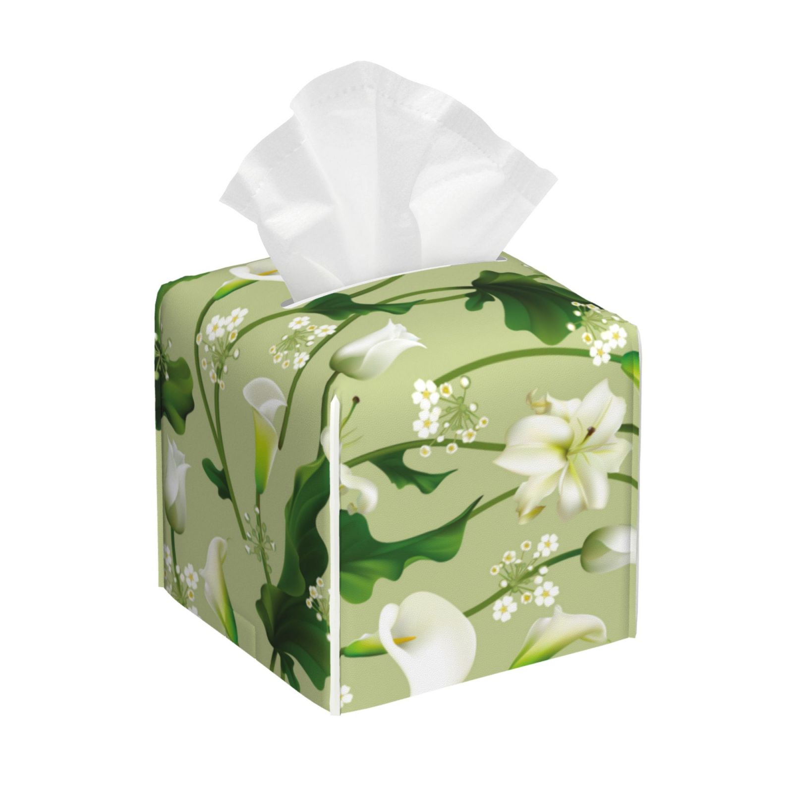 Tissue Box Cover, Lotus Leaves Calla Lily Flowers Leather Tissue Box ...