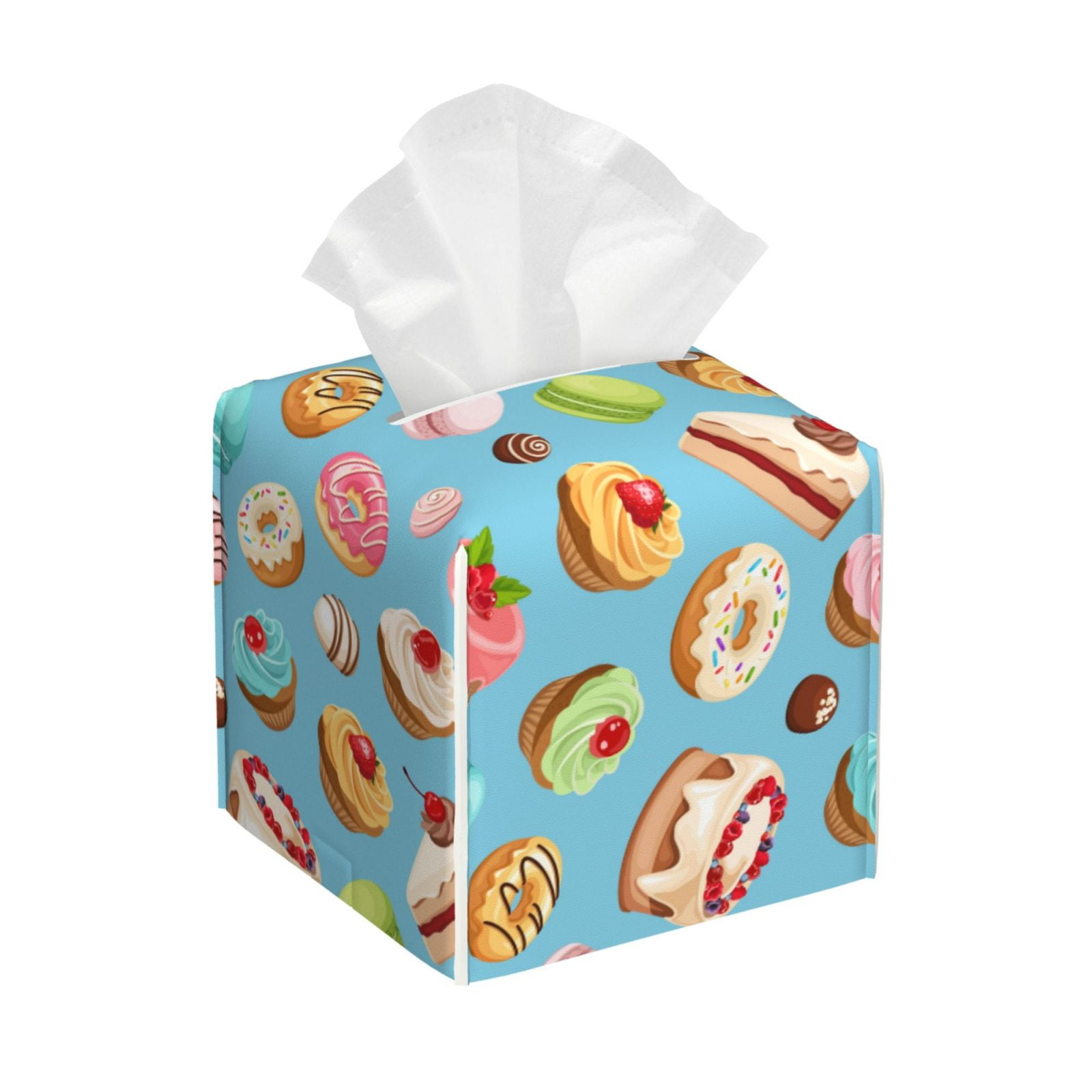 Tissue Box Cover, Macaroon Cake Donut Print Leather Tissue Box Holder ...