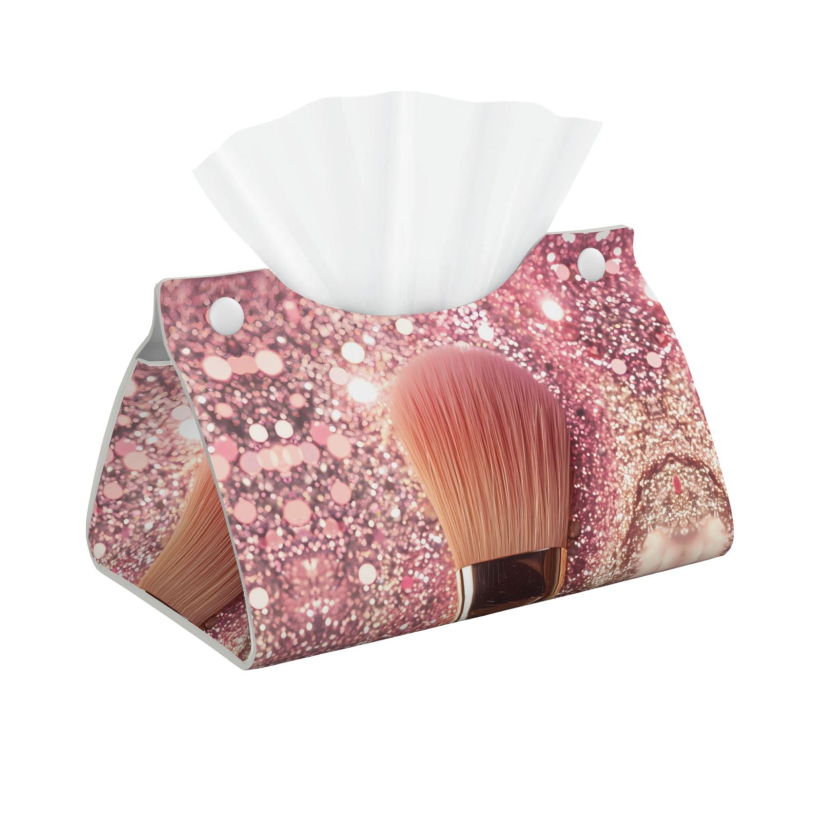 Tissue Box Cover, Makeup Brush on Pink Glitter Rectangular Leather ...