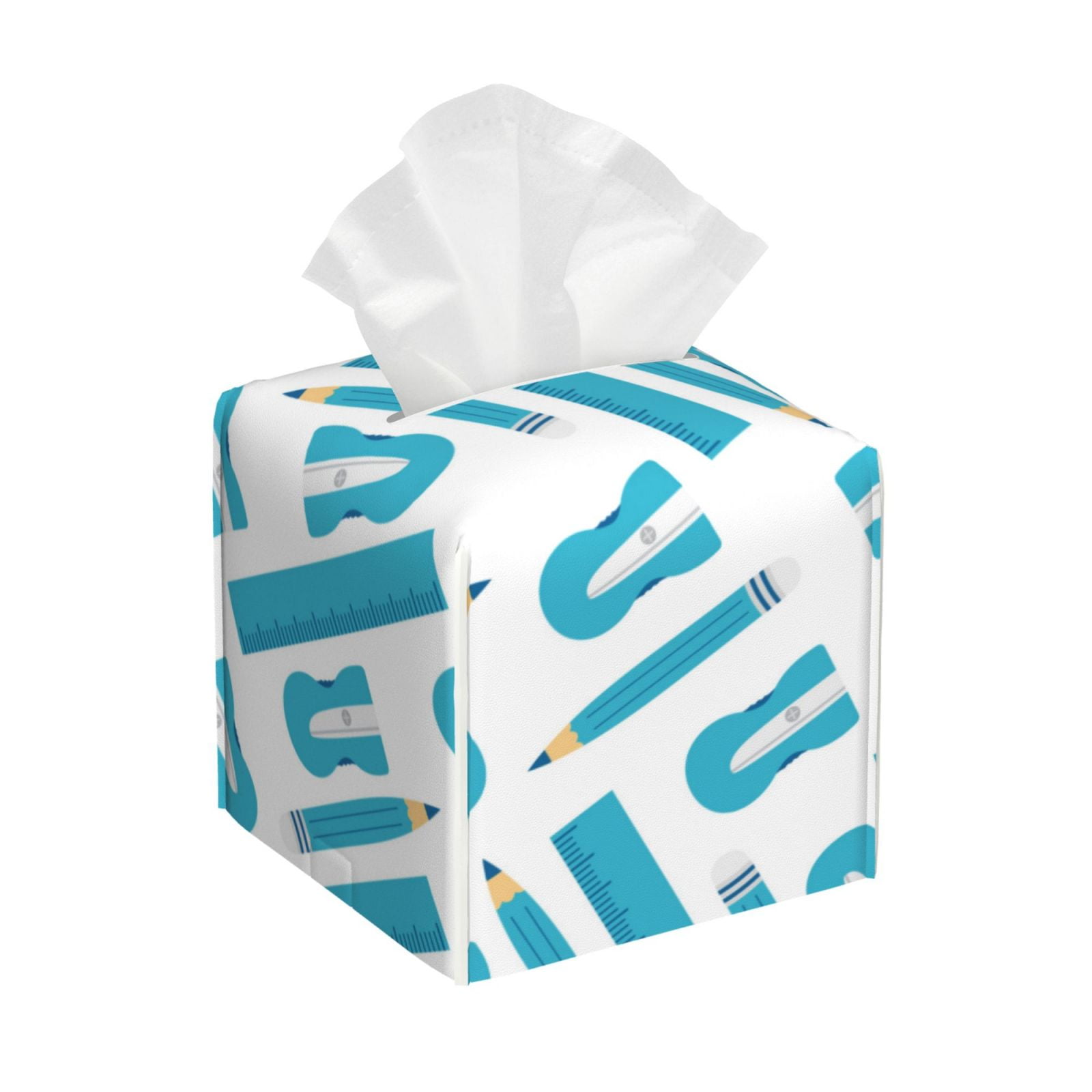 Tissue Box Cover, Math pencil Print blue Leather Tissue Box Holder ...