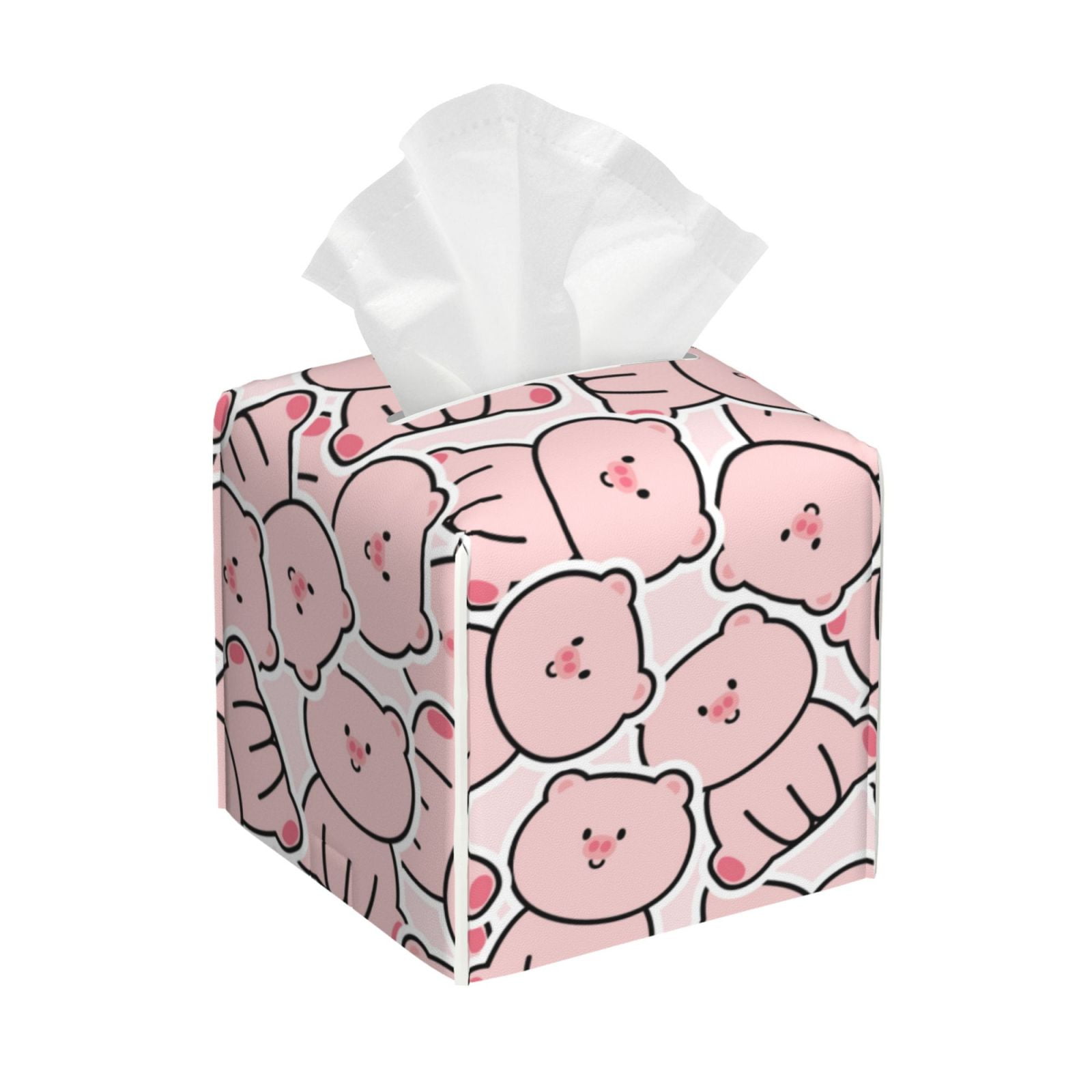 Tissue Box Cover, Minimalist Cute Pink Pig Leather Tissue Box Holder ...