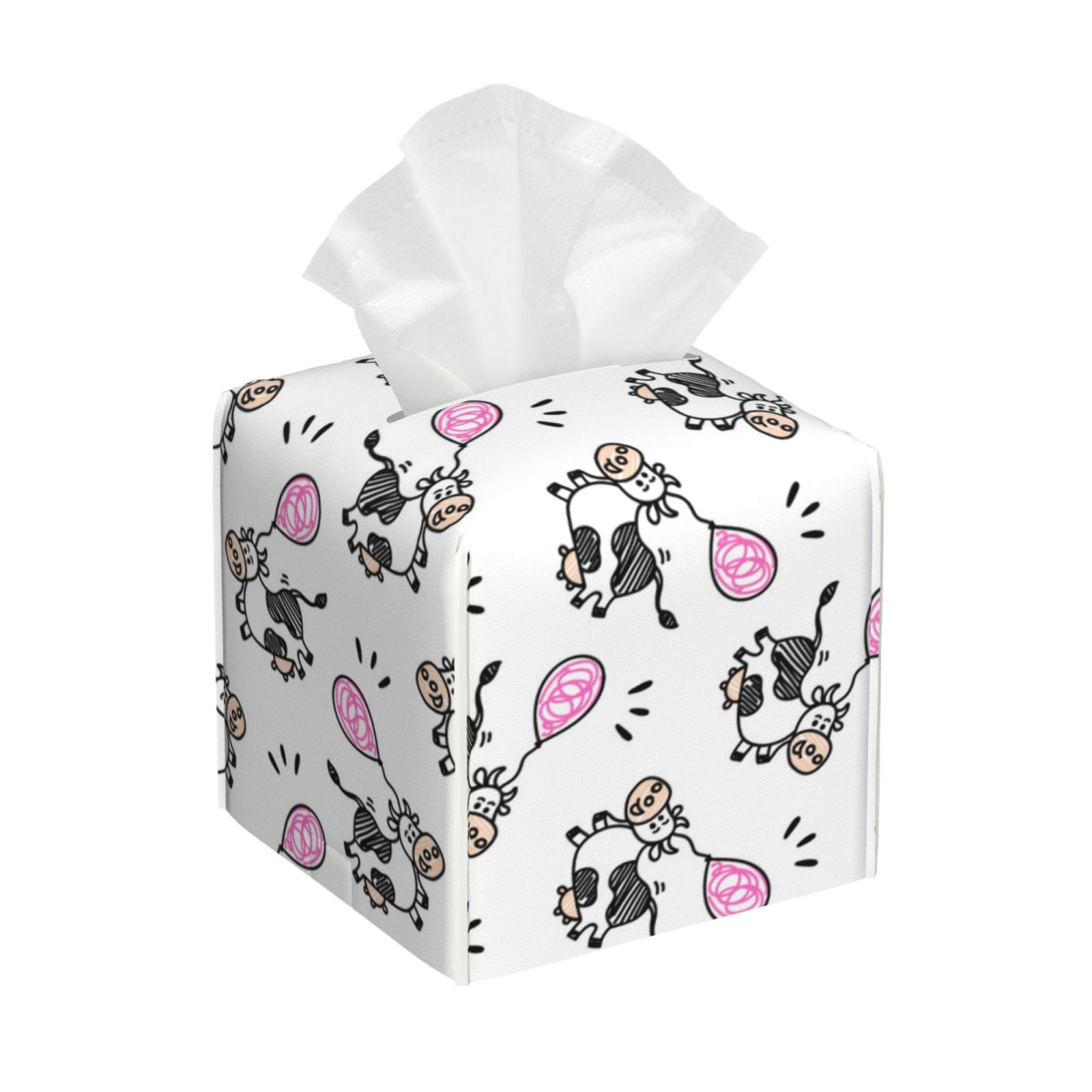 Tissue Box Cover, Minimalist Lines Cute Cow Balloon Leather Tissue Box ...