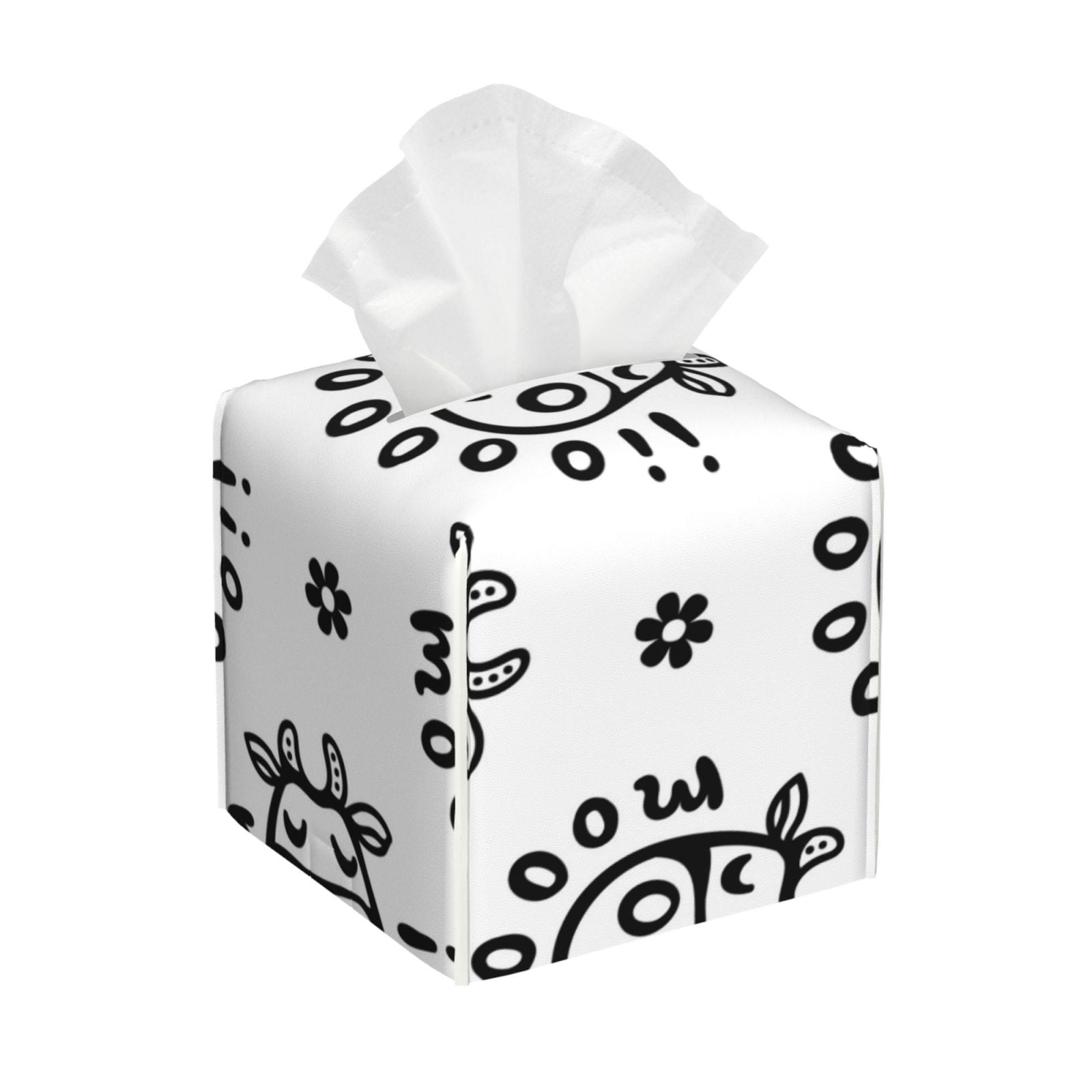 Tissue Box Cover, Minimalist Lines Cute Cow Head Leather Tissue Box ...