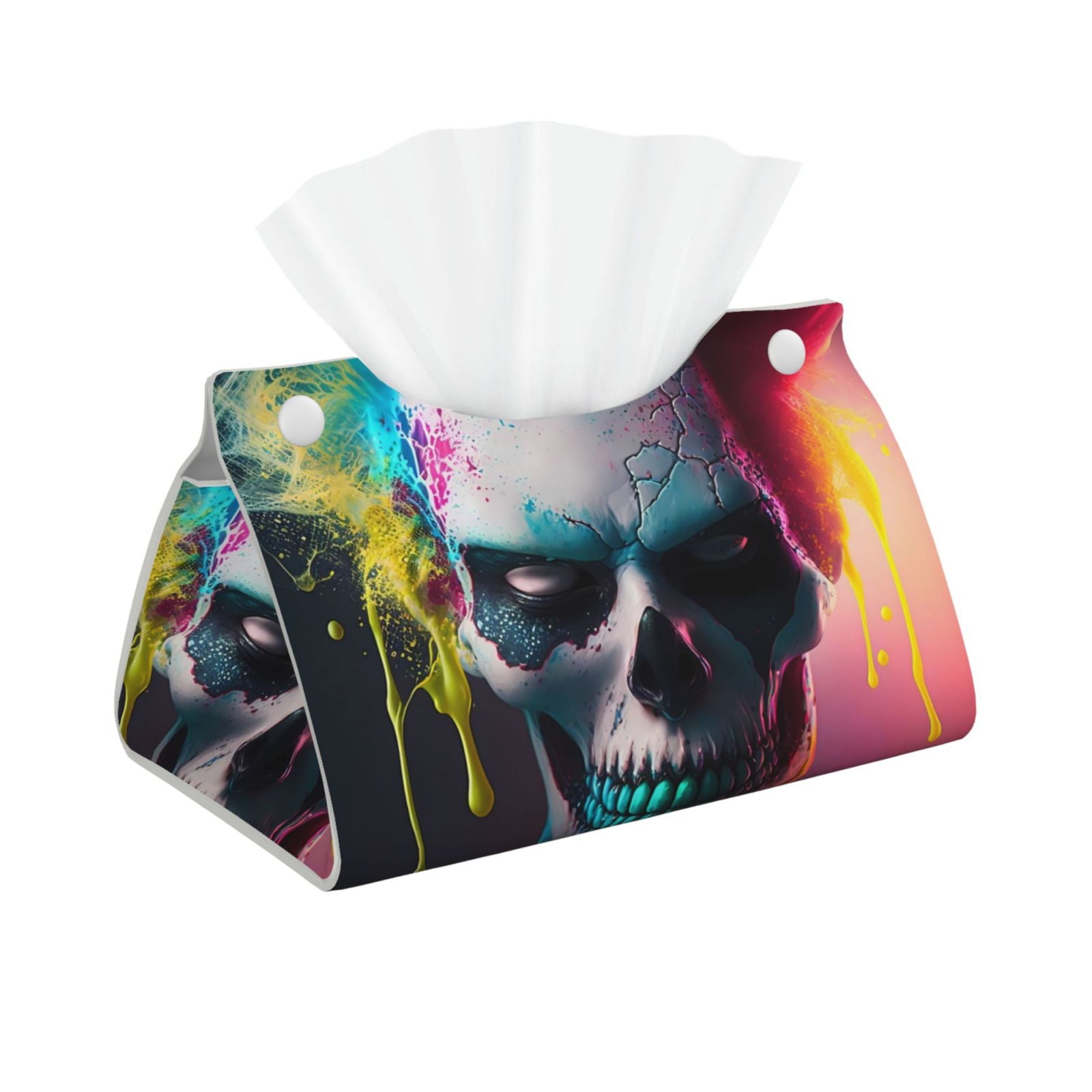 Tissue Box Cover, Modern Abstract Colorful Skull A Rectangular Leather ...
