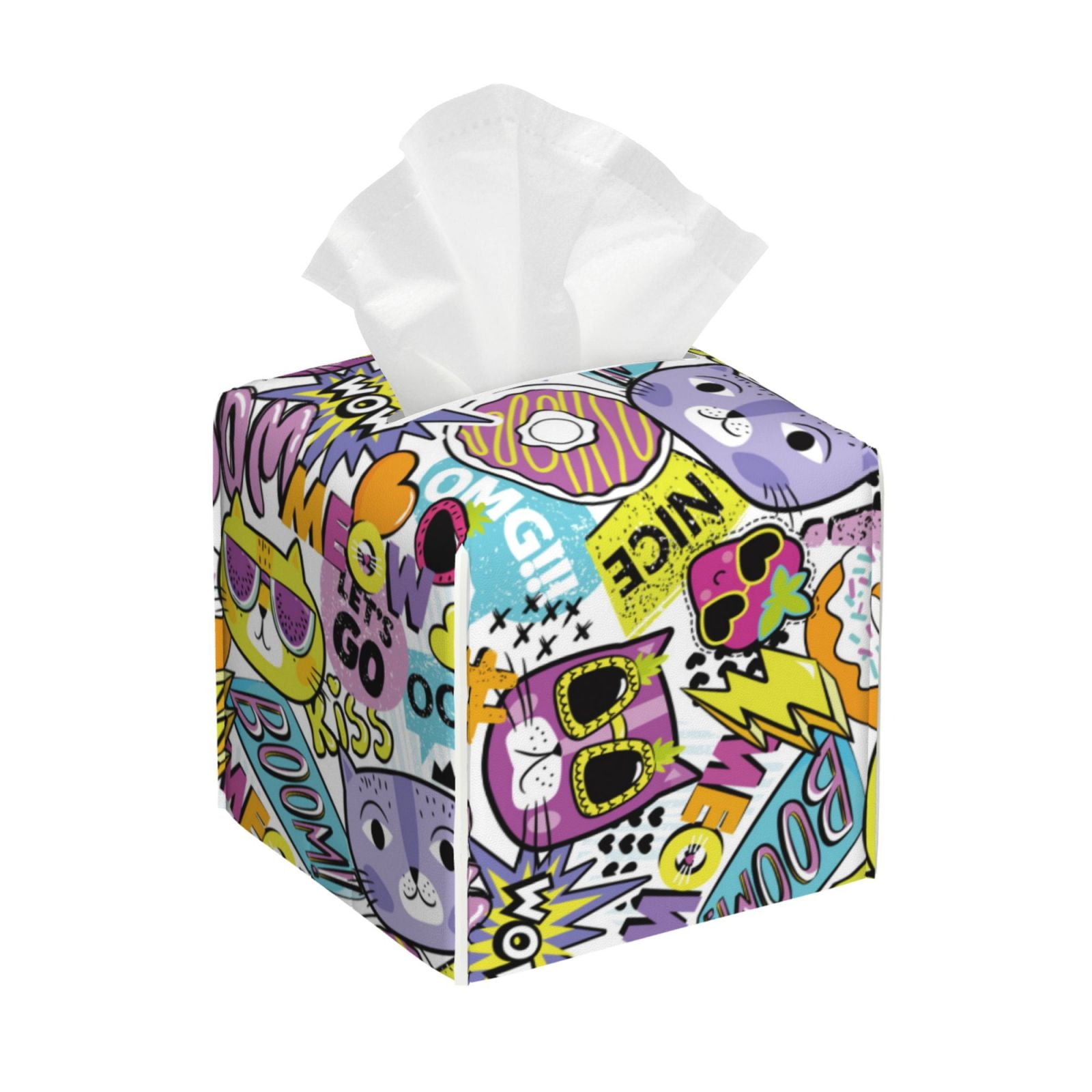 Tissue Box Cover, Modern Abstract Glasses Cat Leather Tissue Box Holder ...