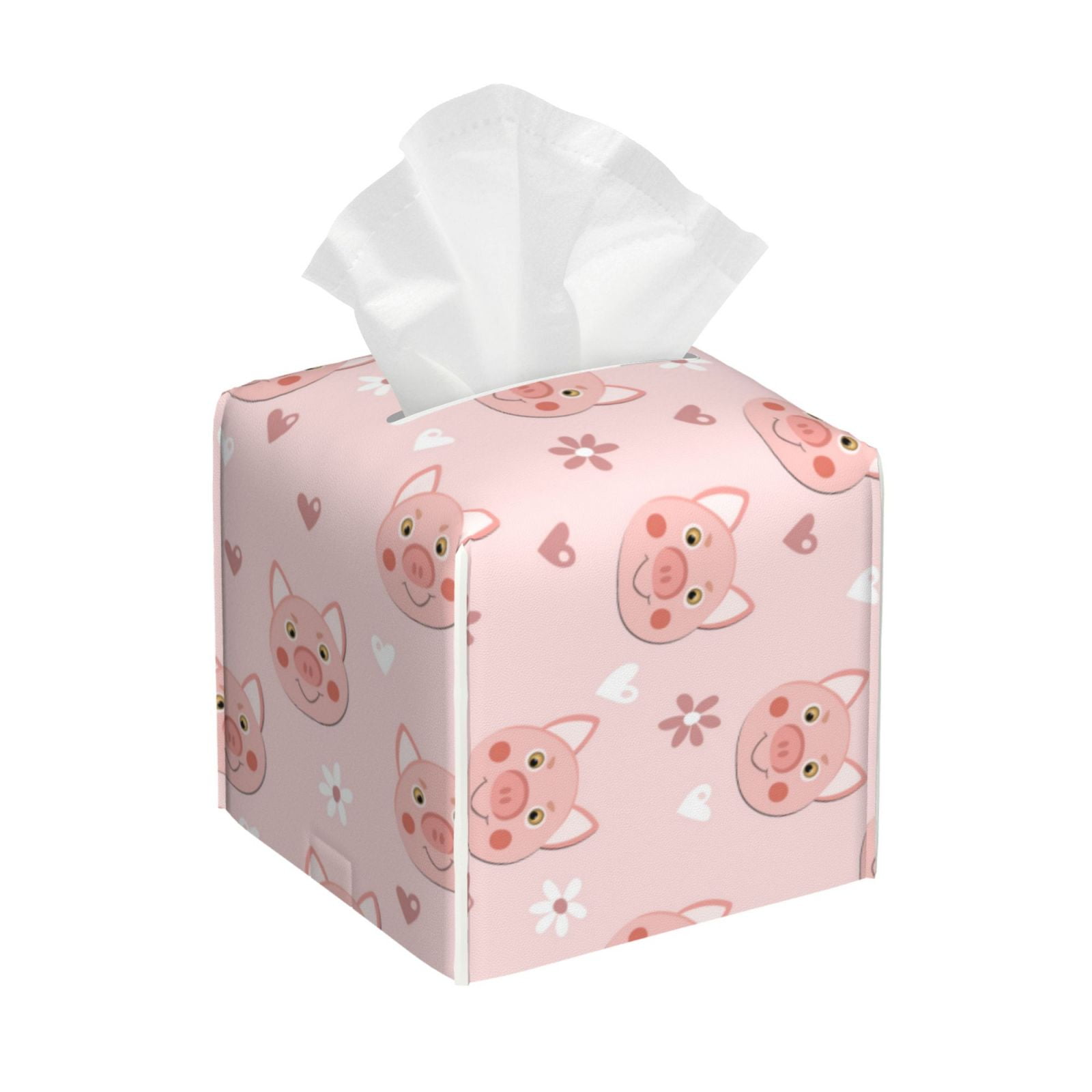 Tissue Box Cover, Modern Cartoon Cute Pig Pink Leather Tissue Box ...