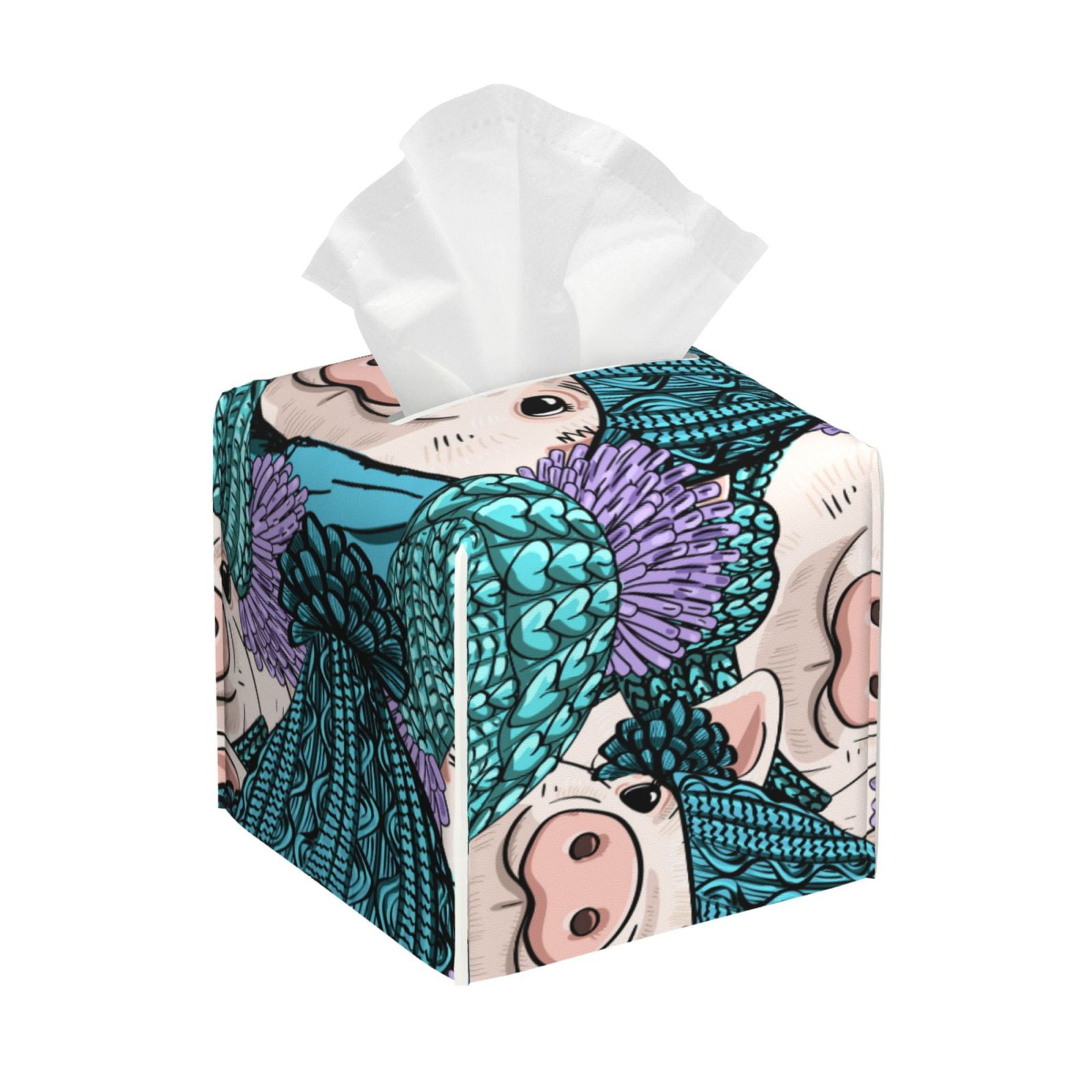 Tissue Box Cover, Modern Cute Hat Pig Leather Tissue Box Holder ...
