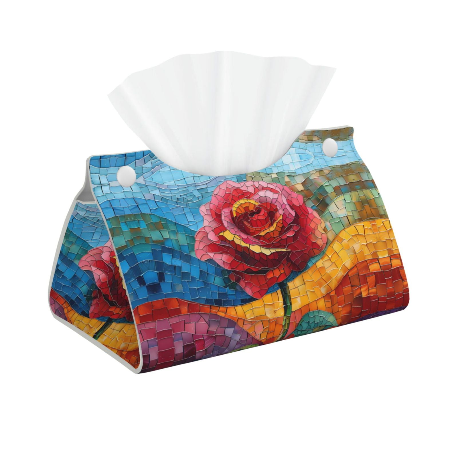 Tissue Box Cover, Mosaic Rose Art Piece Rectangular Leather Tissue ...
