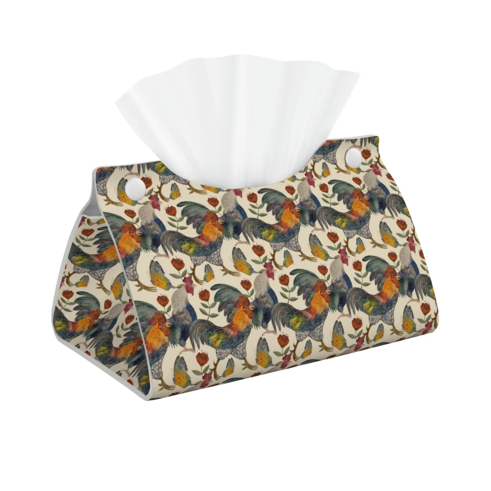 Tissue Box Cover, Multi-Colored Roosters Rectangular Leather Tissue ...