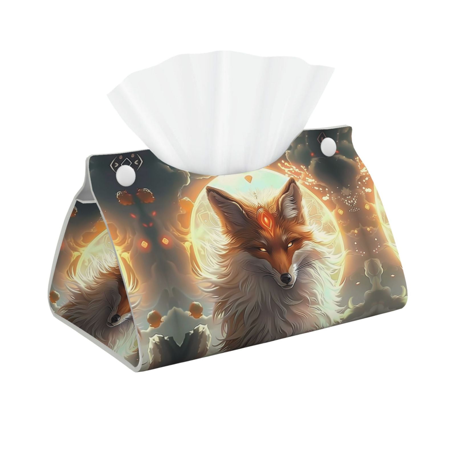 Tissue Box Cover, Mystic Fox With Halo Rectangular Leather Tissue ...