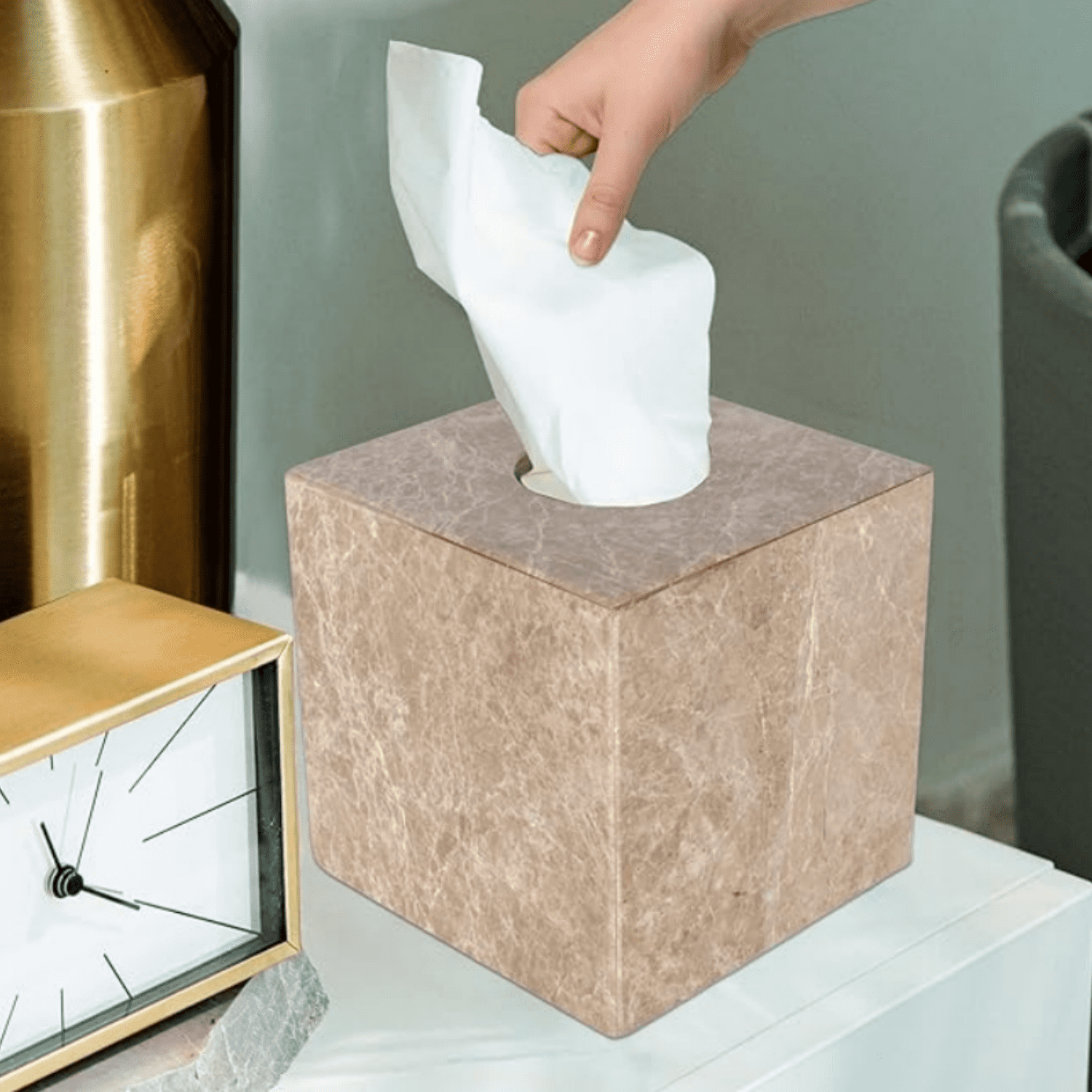 Tissue Box Cover Natural Marble Heavy Duty Square Facial Toilet Paper ...