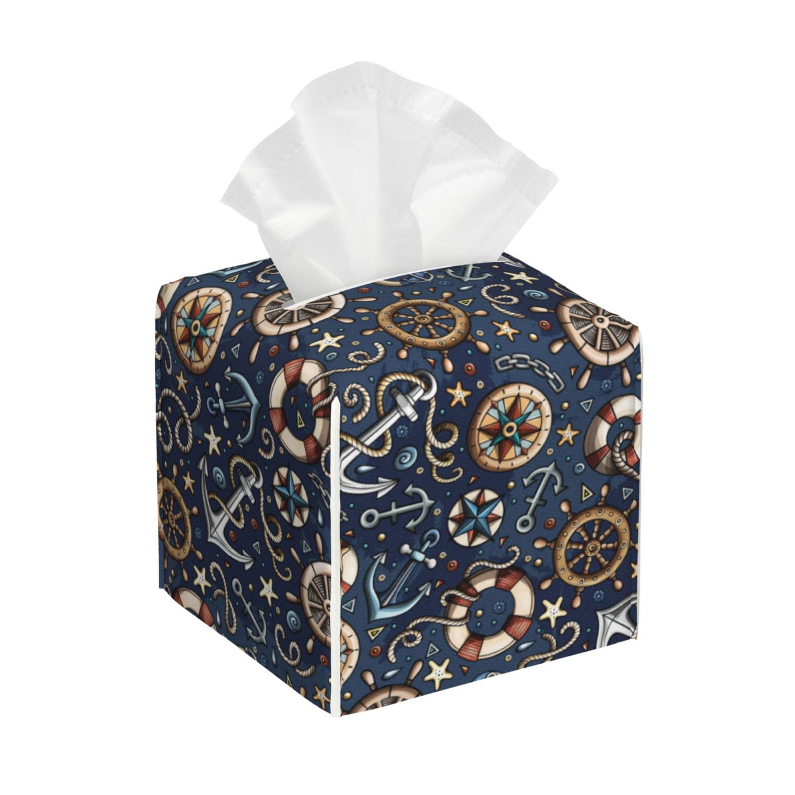 Tissue Box Cover, Nautical Leather Tissue Box Holder - Tissue Case ...