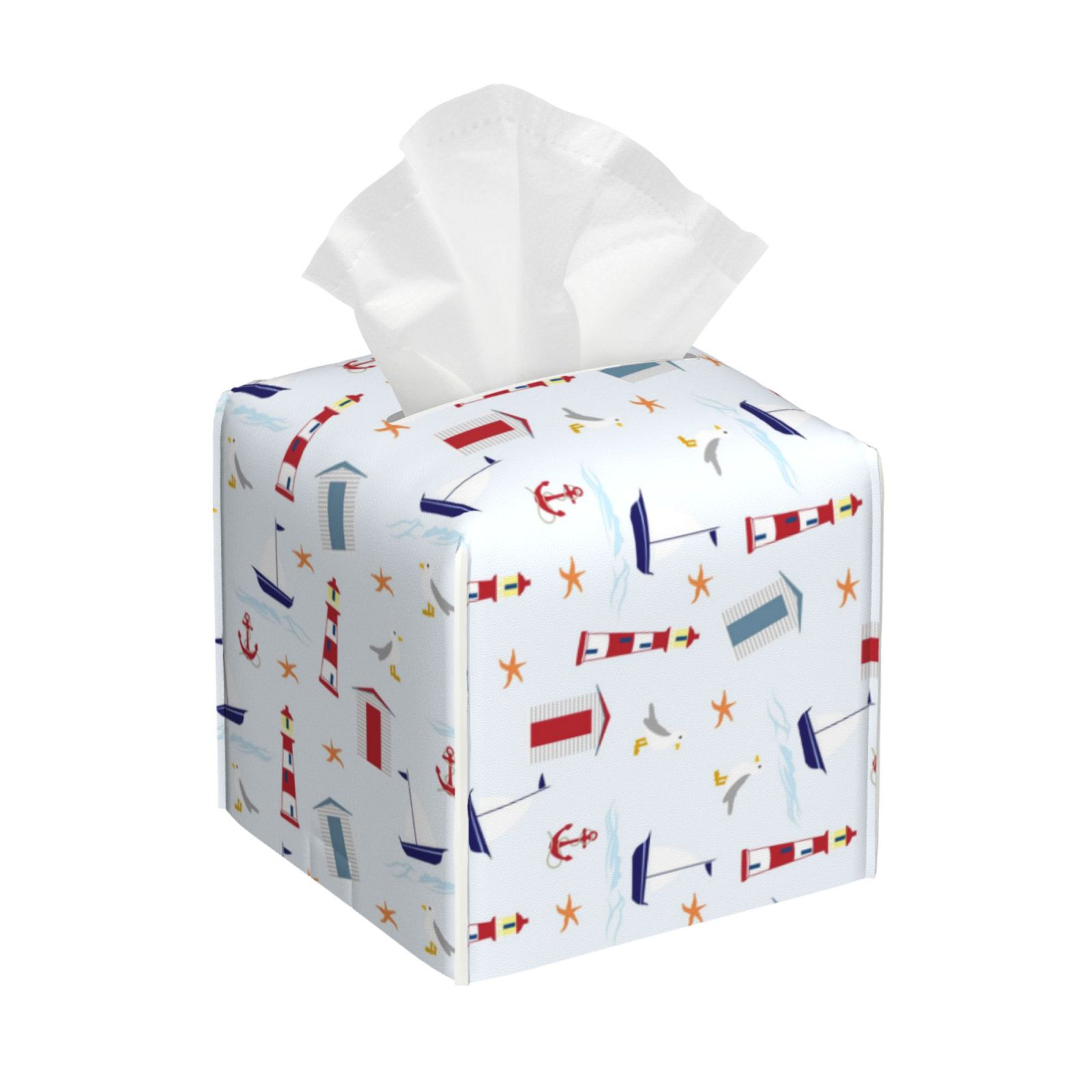 Tissue Box Cover, Nautical Lighthouse Sailboat Leather Tissue Box ...