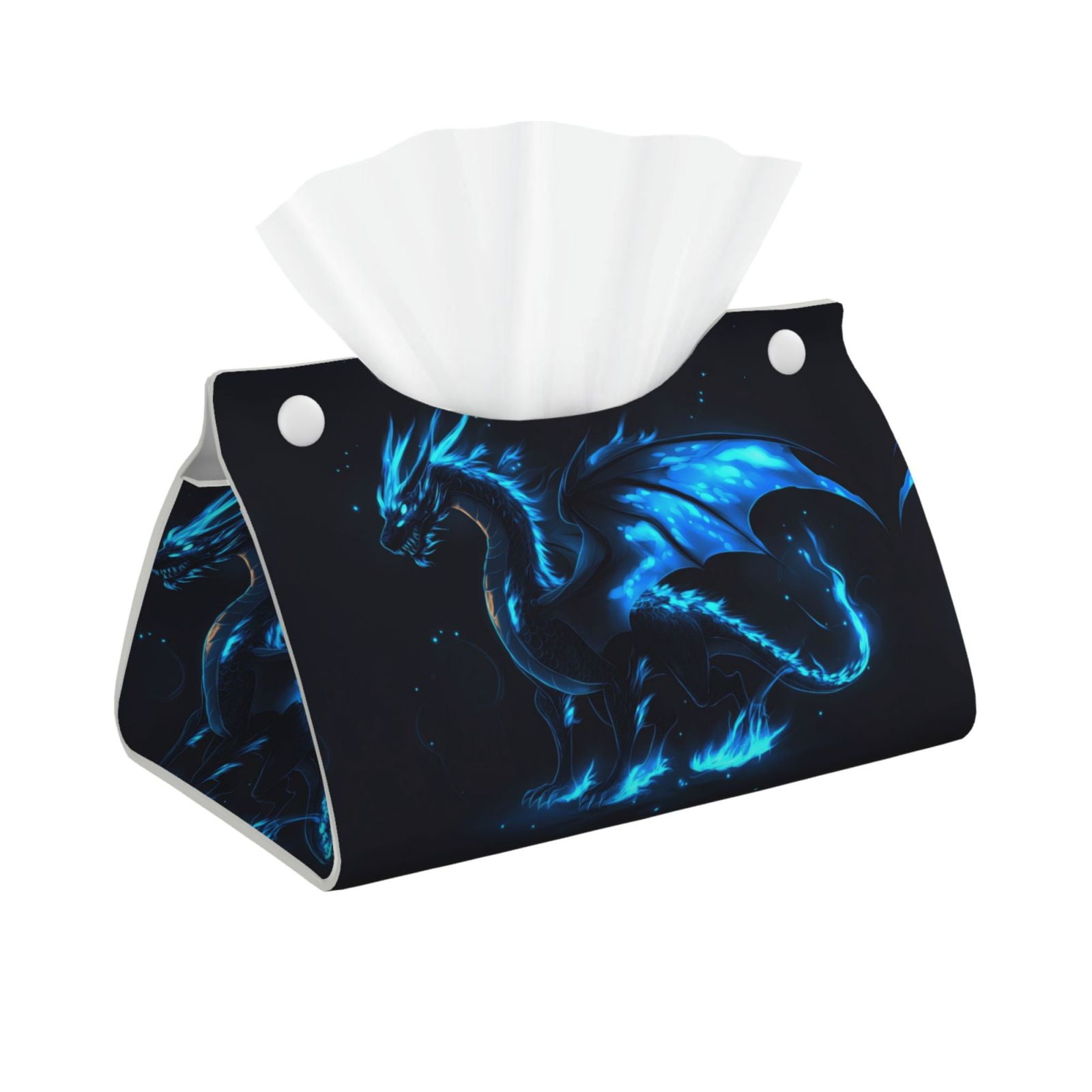 Tissue Box Cover, Neon Blue Dragon Flames Rectangular Leather Tissue ...