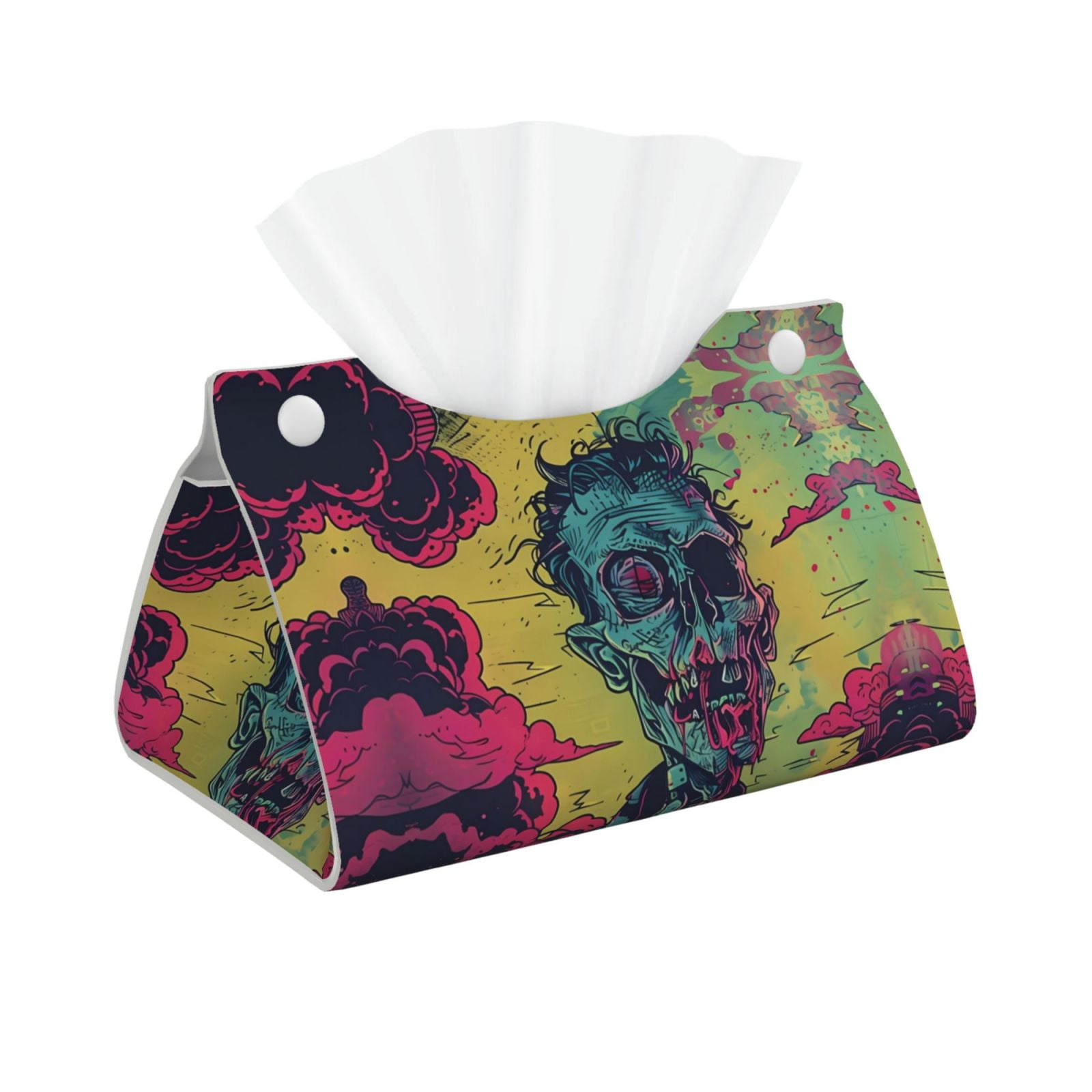 Tissue Box Cover, Neon Zombie Skull Rectangular Leather Tissue Holder ...