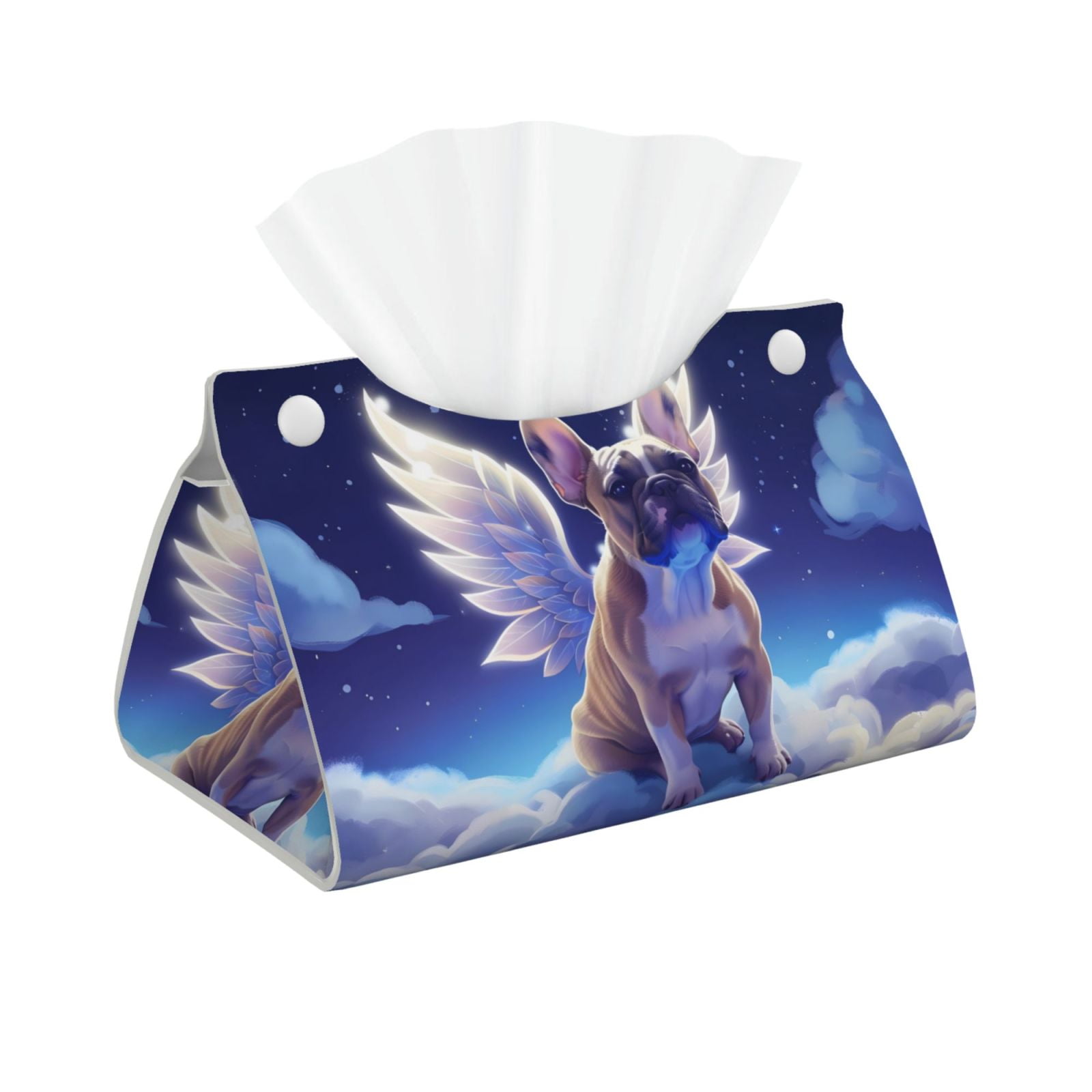 Tissue Box Cover, Night Sky Winged French Bulldog Rectangular Leather ...