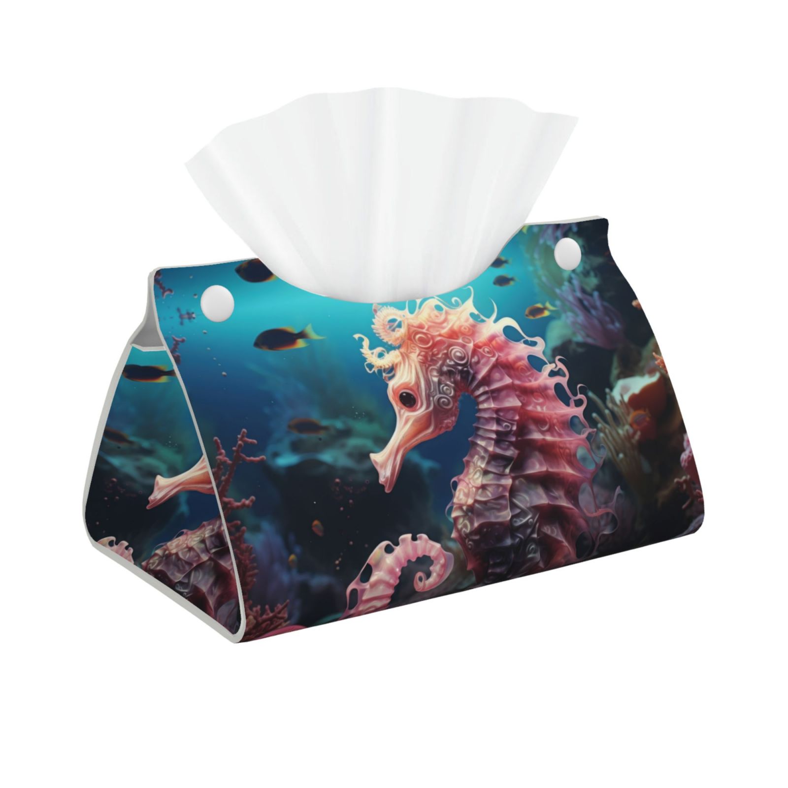 Tissue Box Cover, Ocean Pink Seahorse Rectangular Leather Tissue Holder ...