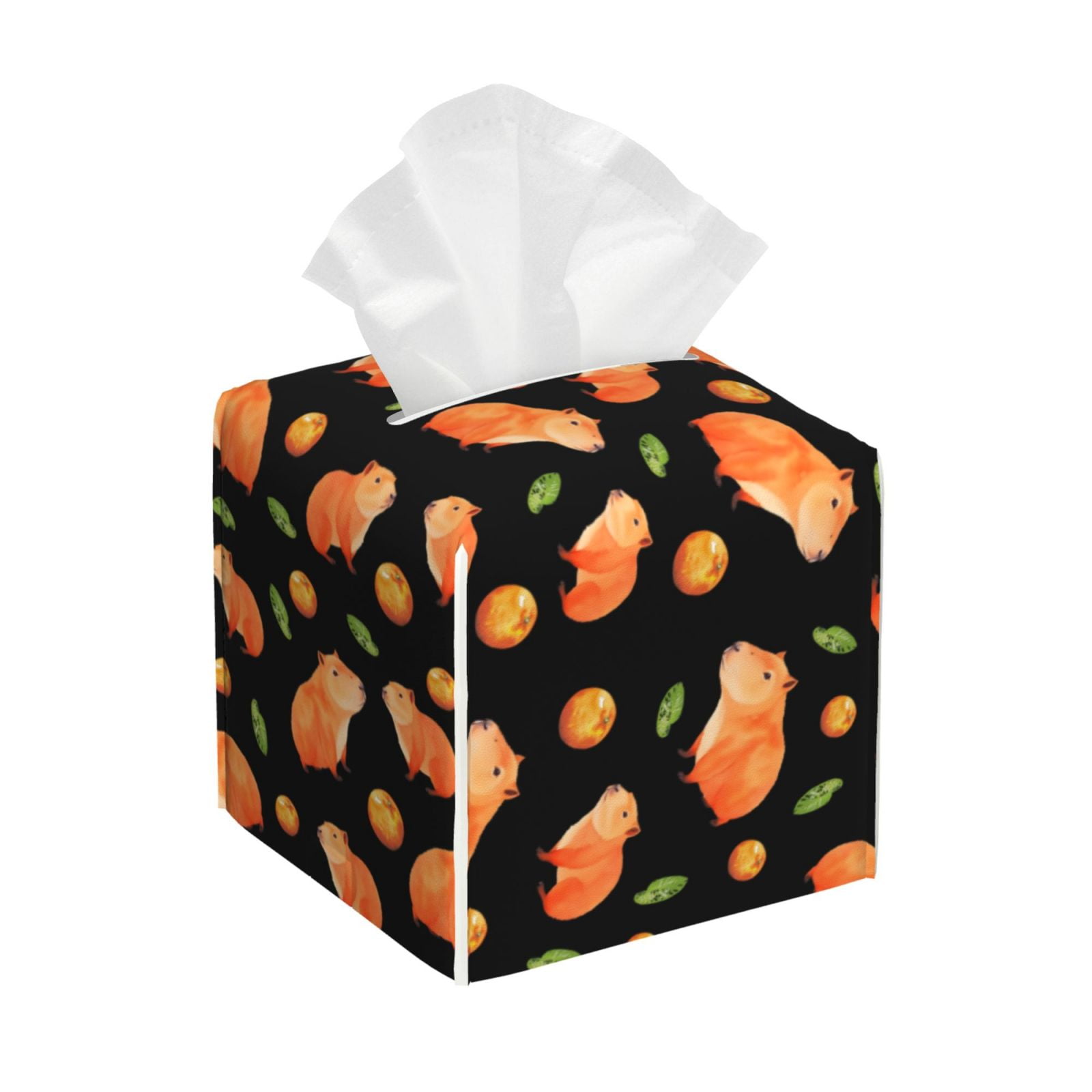 Tissue Box Cover, Orange and Capybara Leather Tissue Box Holder ...