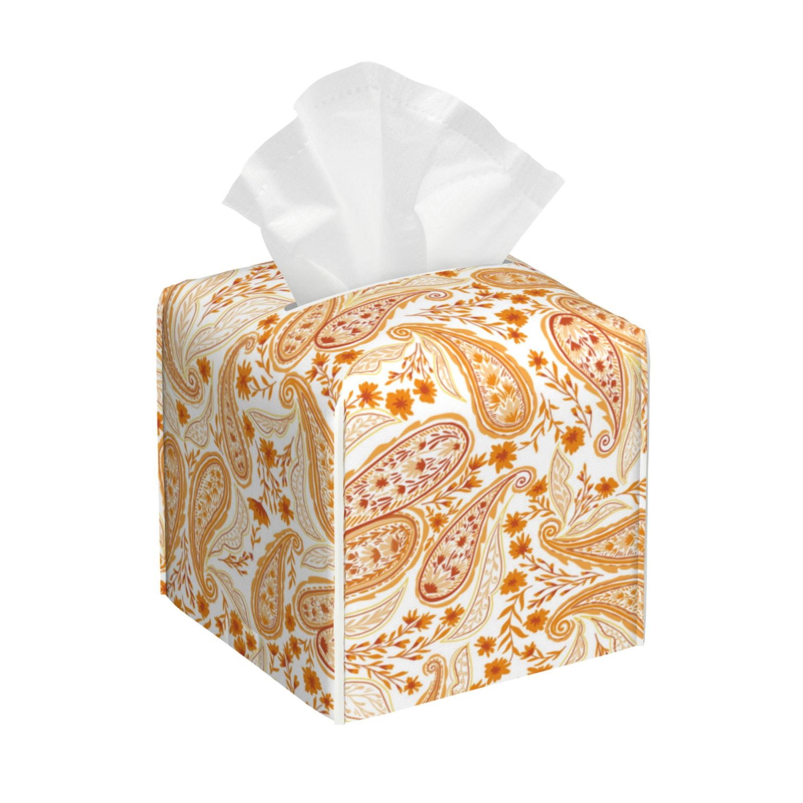Tissue Box Cover Orange Flowers Paisley Tissues Boxes Holder Organizer ...