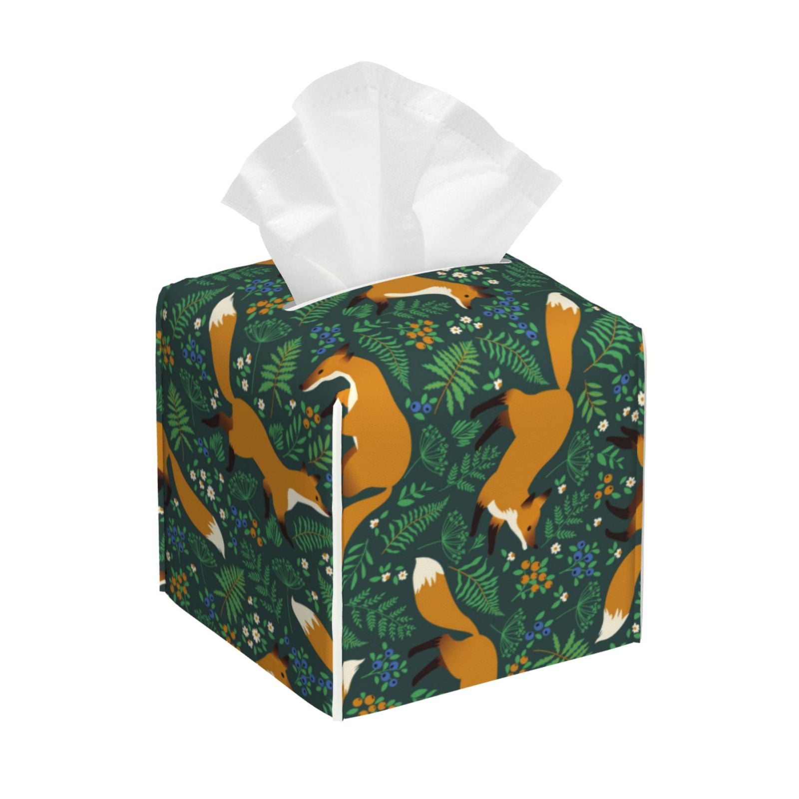 Tissue Box Cover, Orange Fox Greenery Leather Tissue Box Holder ...