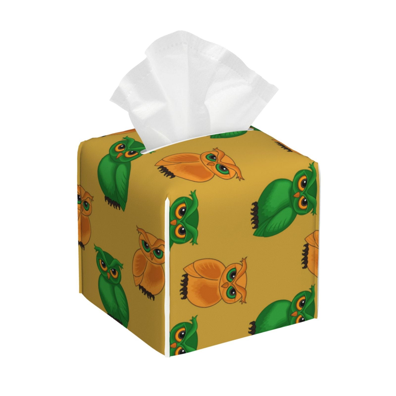 Tissue Box Cover, Orange Green Owl Leather Tissue Box Holder - Tissue ...