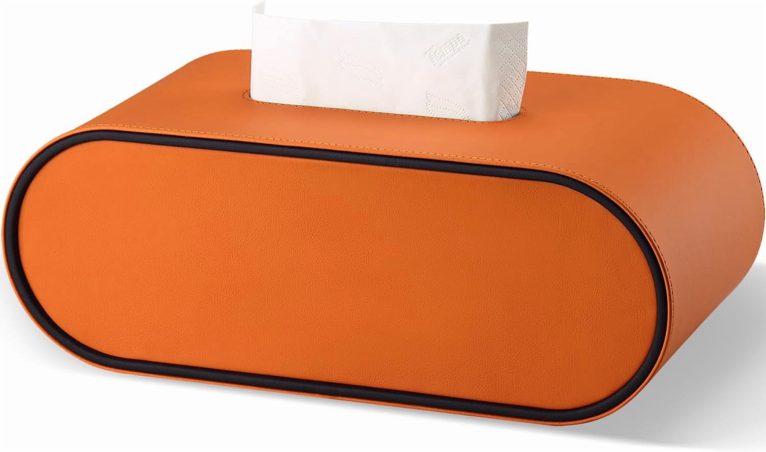 Tissue Box Cover,Orange Oval PU Leather Tissue Holder with Black Edging ...