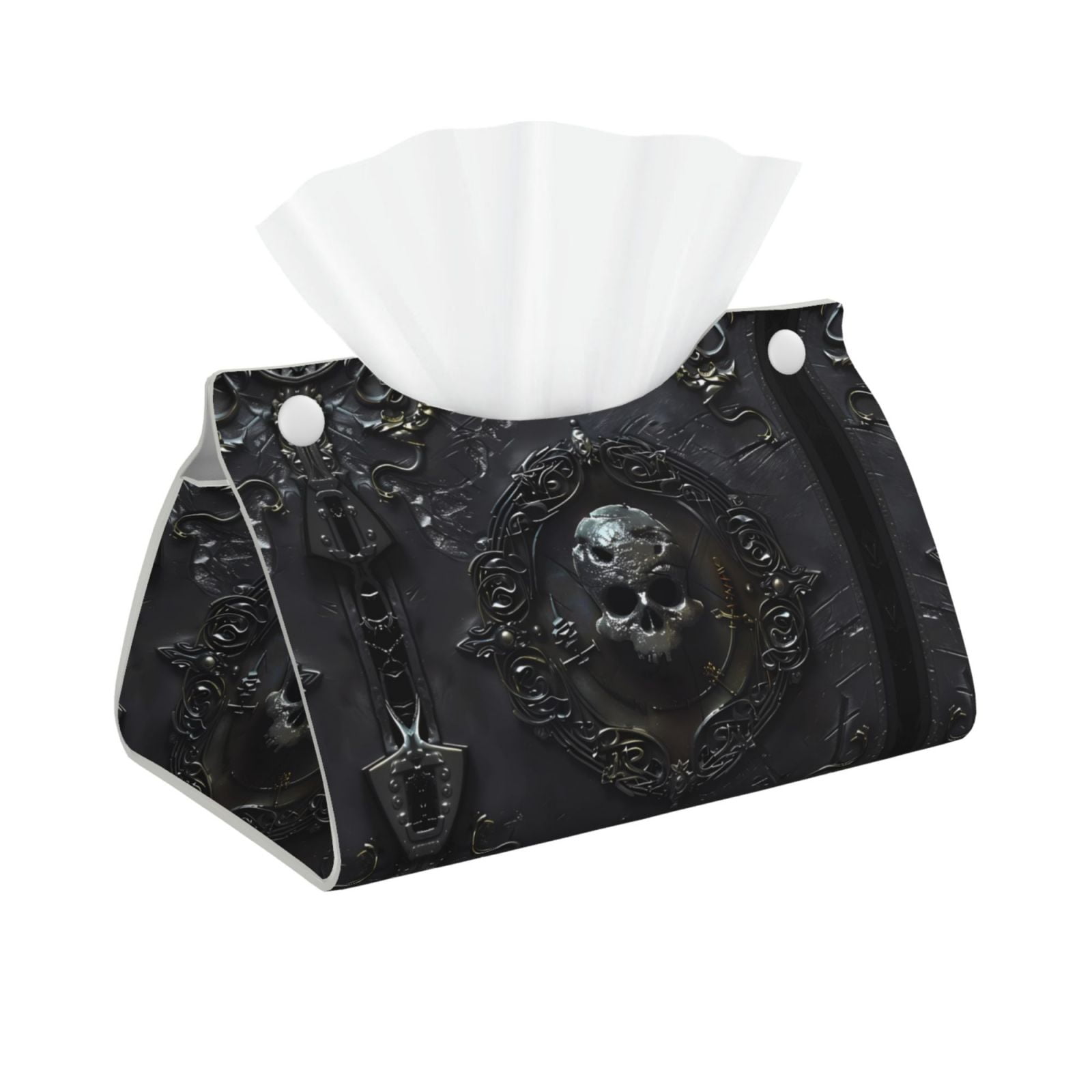 Tissue Box Cover, Ornate Dark Skull Book Rectangular Leather Tissue ...