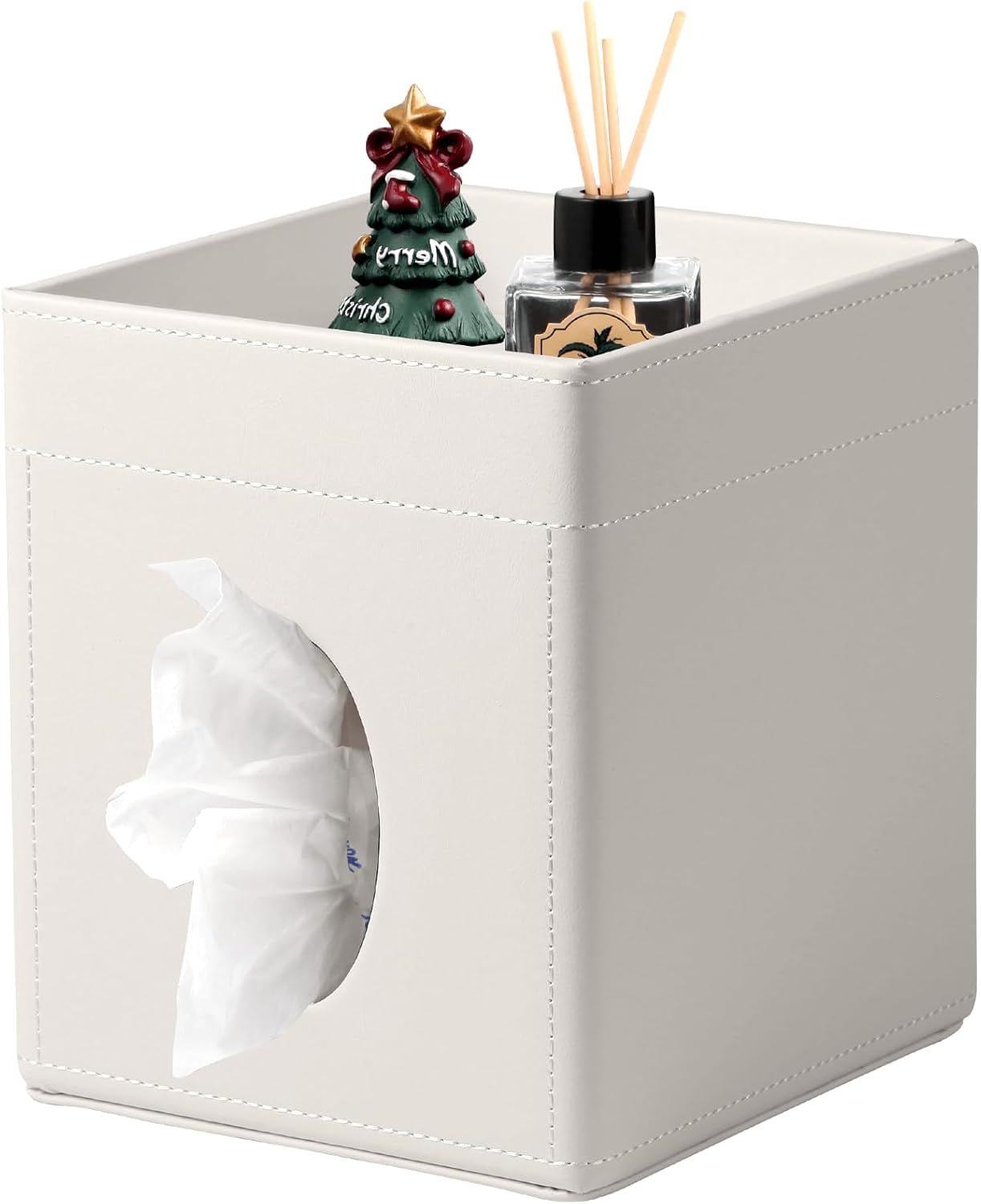 Tissue Box Cover, PU Leather Square Tissue Box Holder with Upper ...