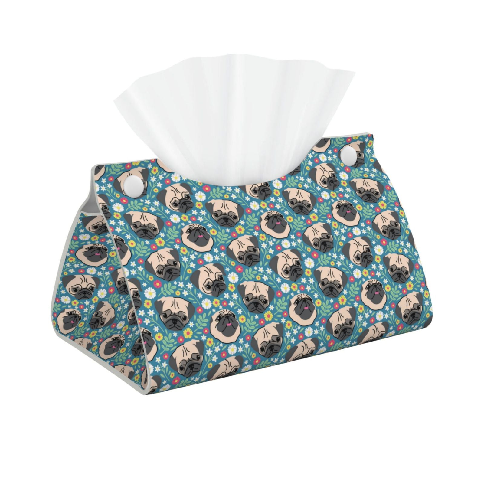 Tissue Box Cover, PUG HEAD And Flower Rectangular Leather Tissue Holder ...