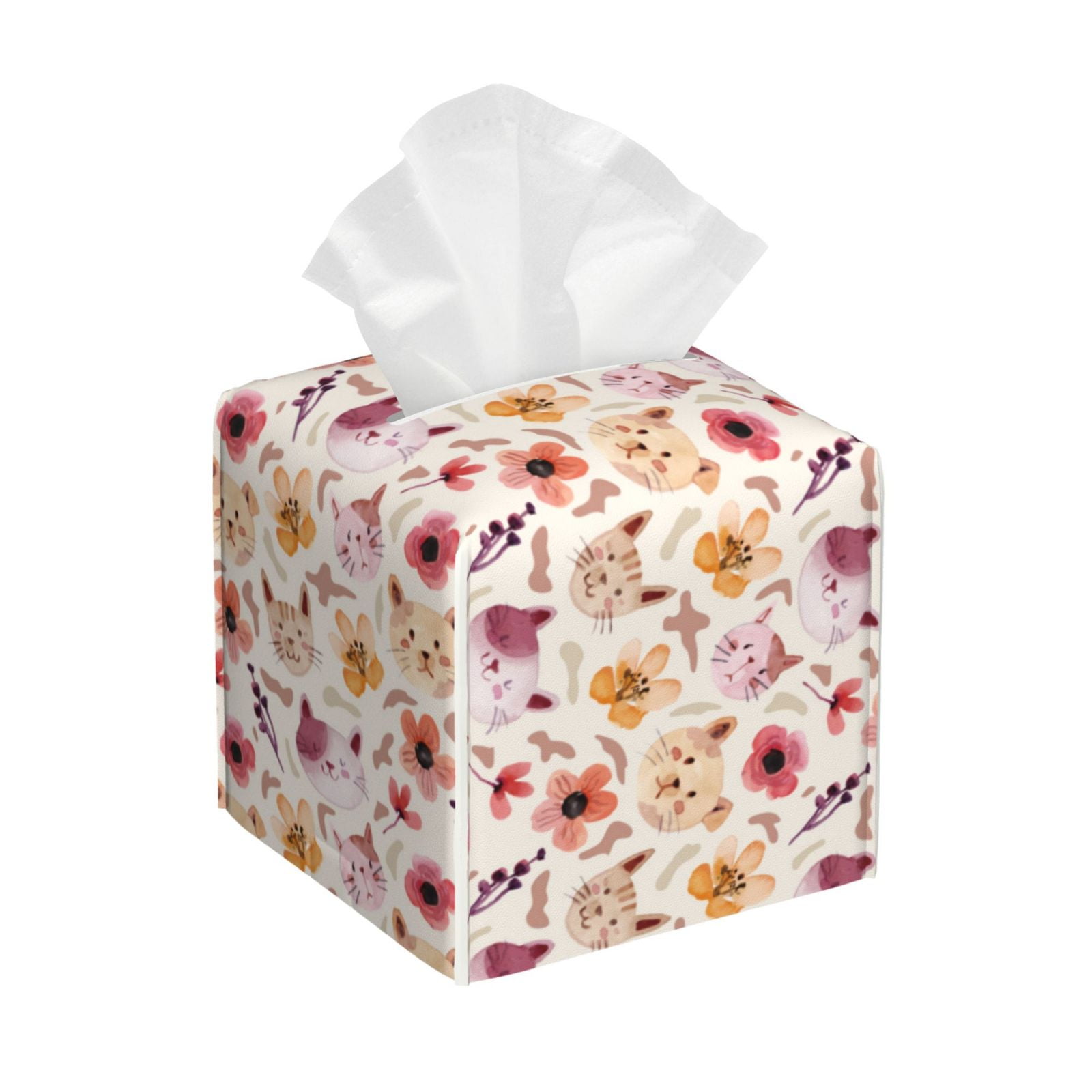 Tissue Box Cover Painted Cute Cat Flowers Tissues Boxes Holder ...