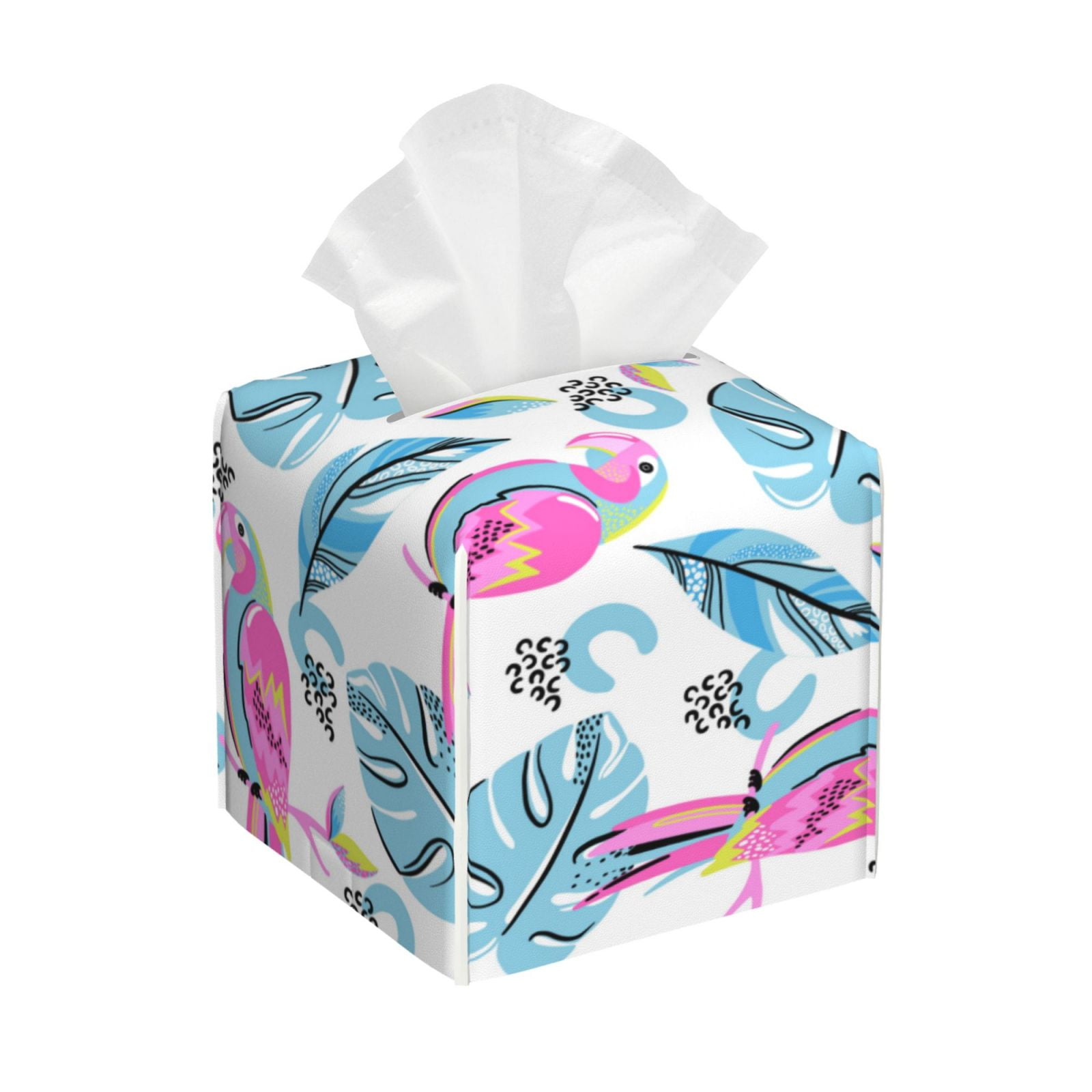 Tissue Box Cover Painted Cute Parrot Monstera Tissues Boxes Holder ...